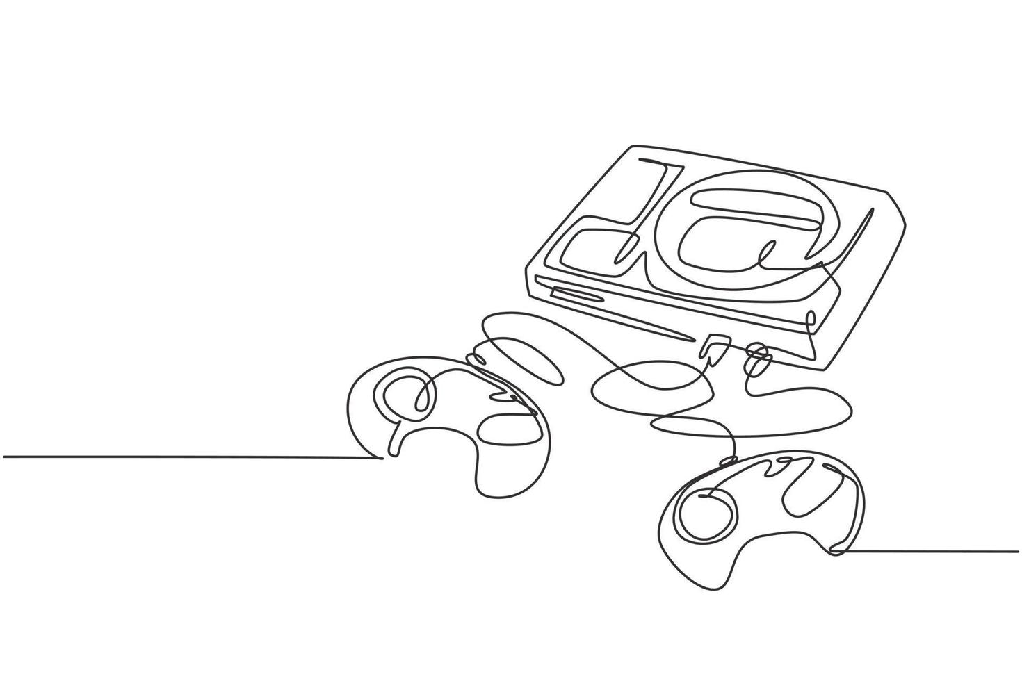 Single Continuous Line Drawing Of Retro Old Classic Arcade Video Game Player With Cassette single-continuous-line-drawing-of-retro-old-classic-arcade-video-game-player-with-cassette