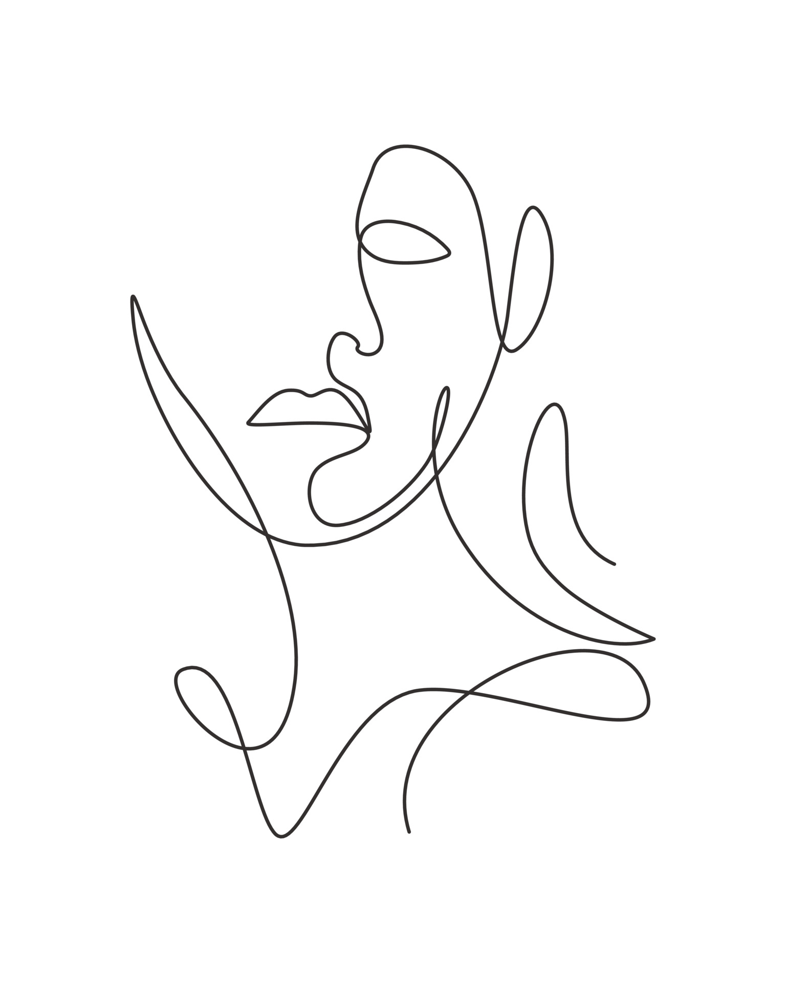 One Continuous Line Drawing Sexy Beauty Woman Abstract Face Minimalist
