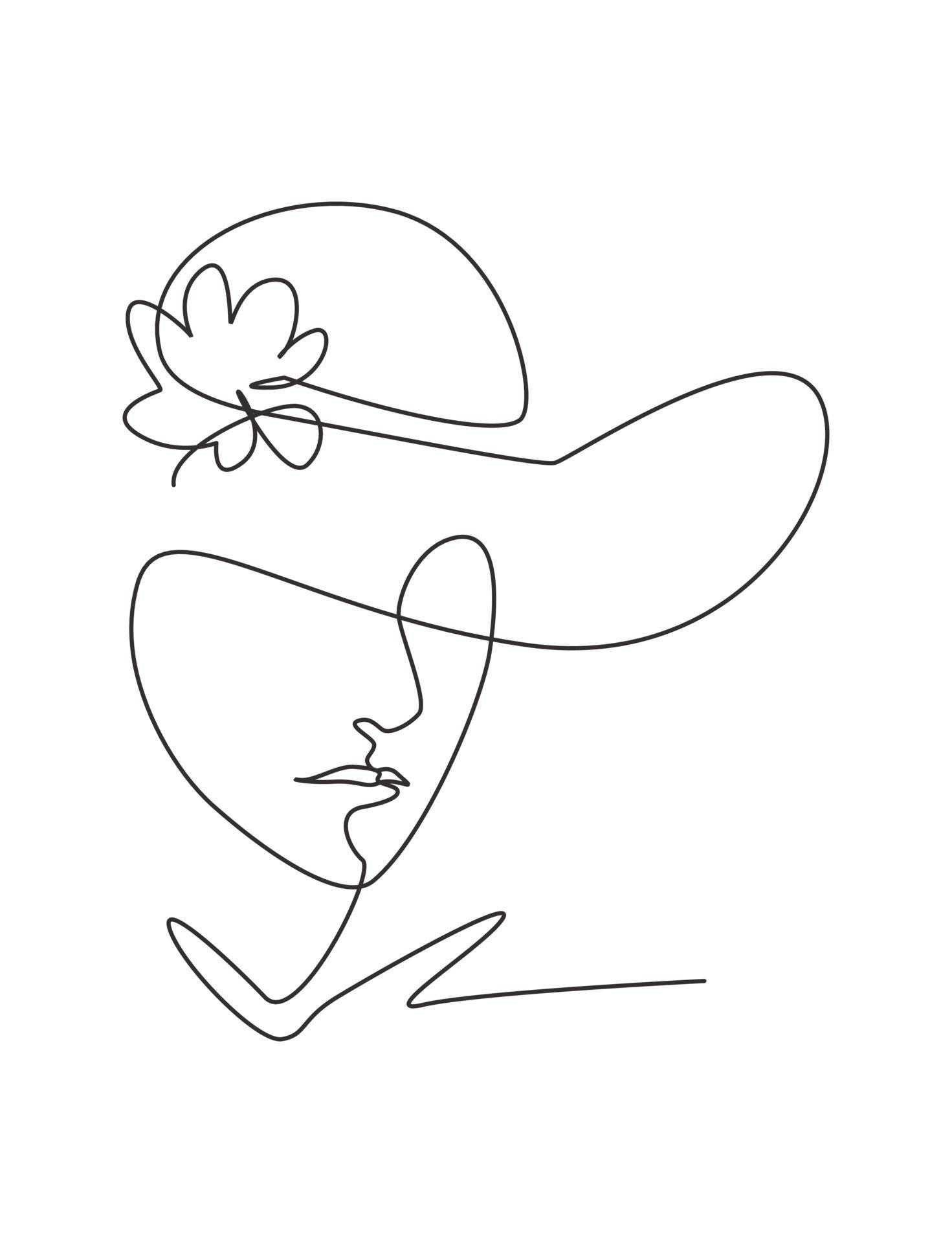 One Continuous Line Drawing Sexy Beauty Woman Abstract Face Wear
