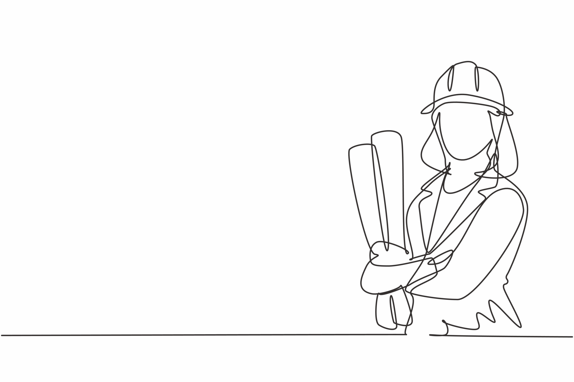 Single Continuous Line Drawing Of Young Female Architect Holding