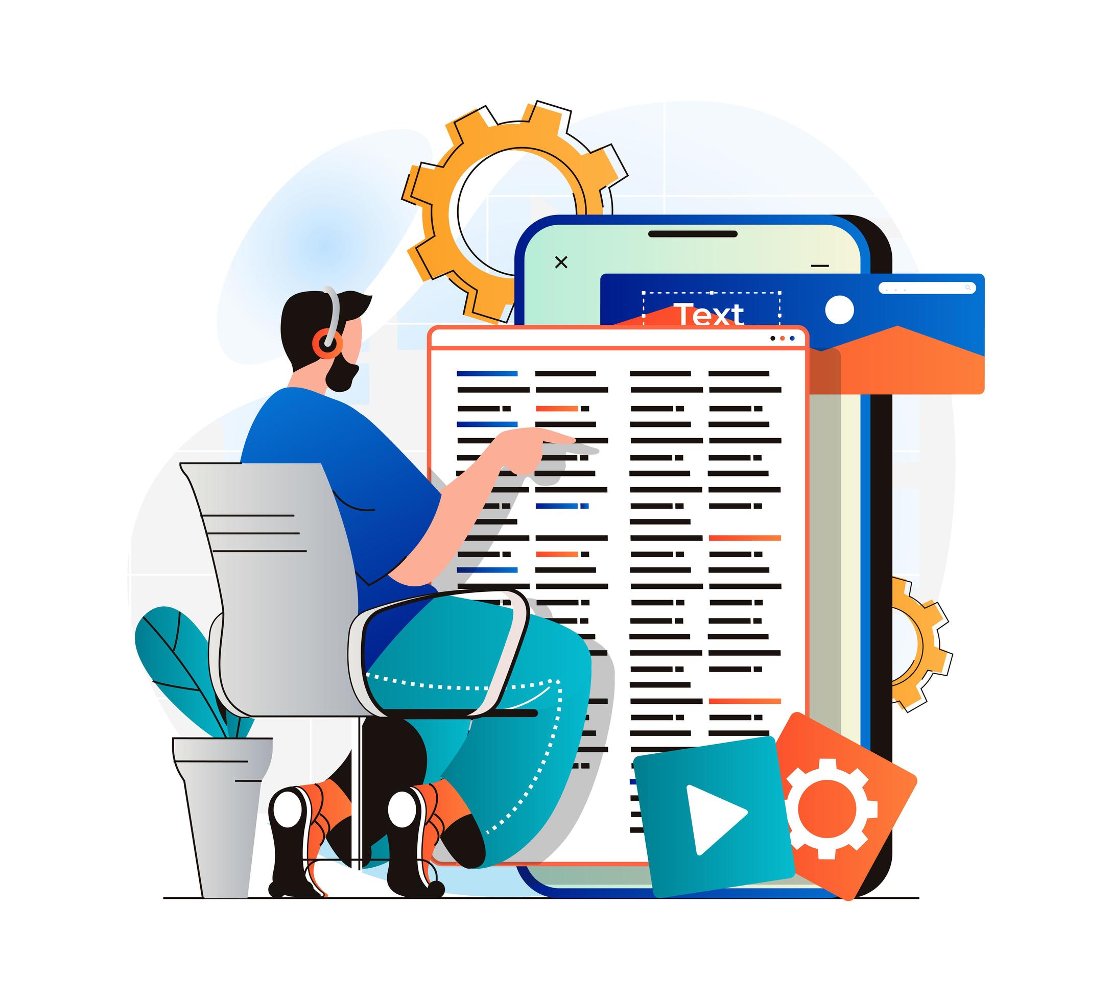 App Development Concept In Modern Flat Design Man Developer Coding Code Ui Layout Design
