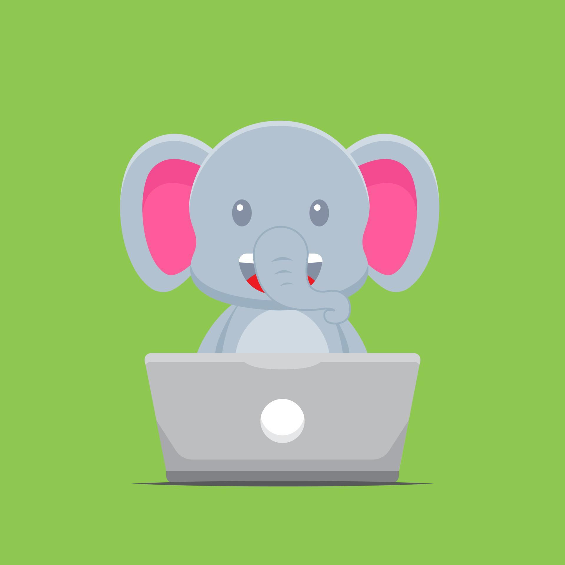 Cute Elephant Working with Laptop 3598520 Vector Art at Vecteezy