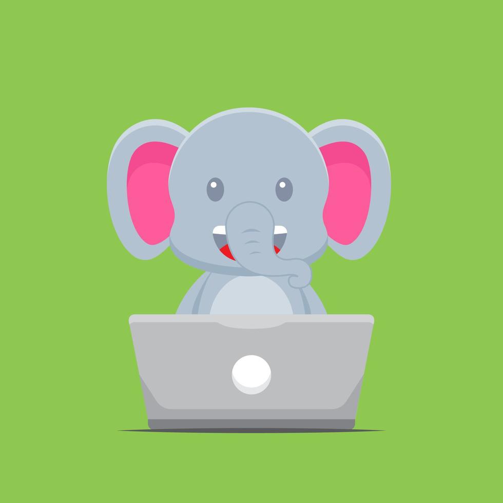 Cute Elephant Working with Laptop 3598520 Vector Art at Vecteezy