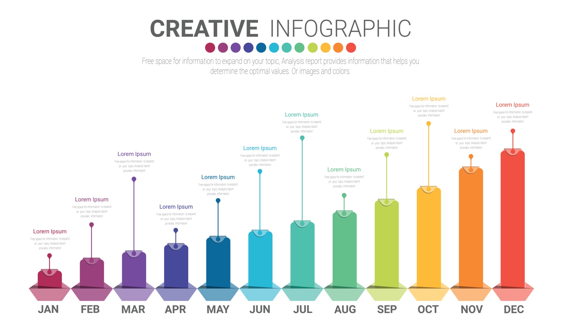 Project timeline graph for 12 months, 1 year, All month planner design ...
