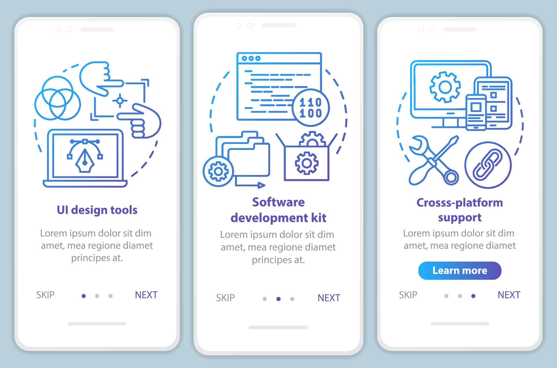 Software Development Onboarding Mobile App Page Screen Vector Template