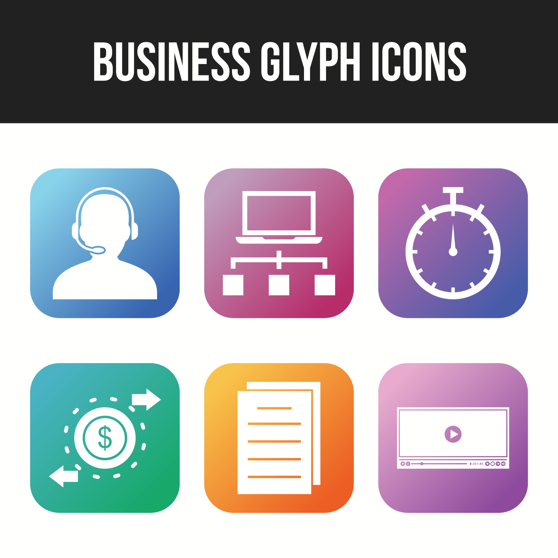 6 Beautiful Business Glyph vector icon set 3605717 Vector Art at Vecteezy