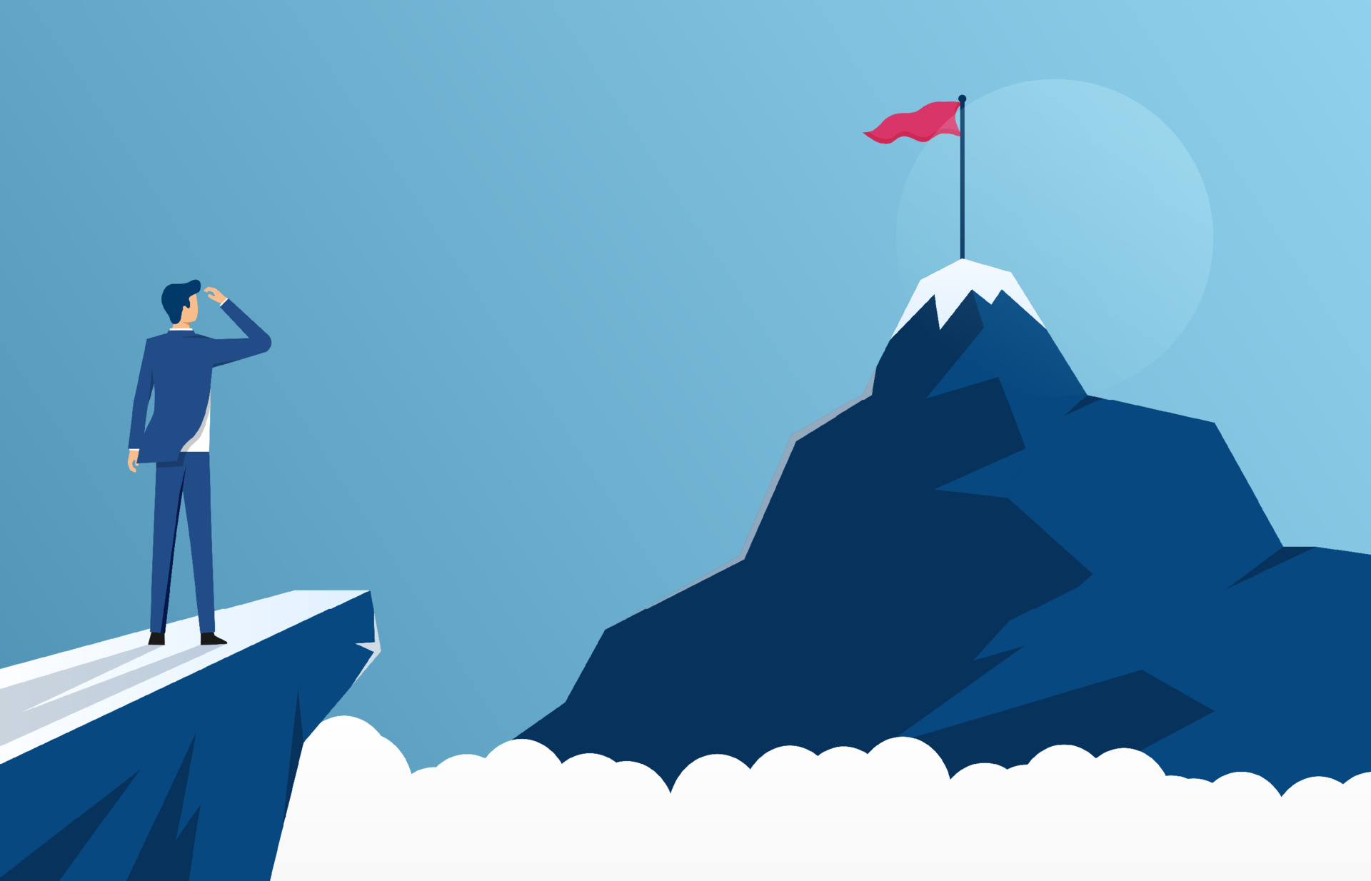 businessman standing on cliff's edge and looking at the mountain ... businessman standing on cliff's edge and looking at the mountain ...