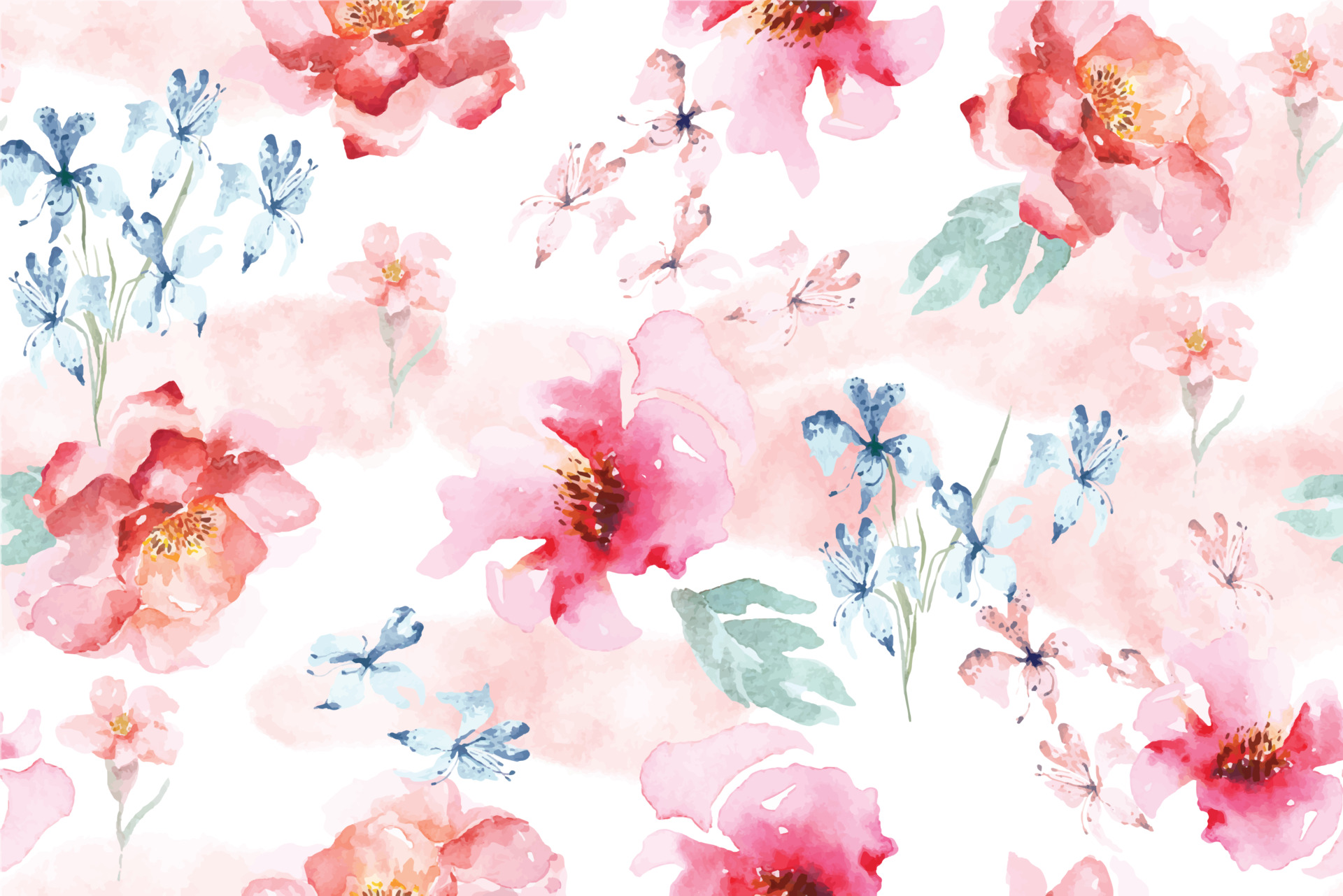 Seamless pattern of rose and orchid painted in watercolor on pastel ...