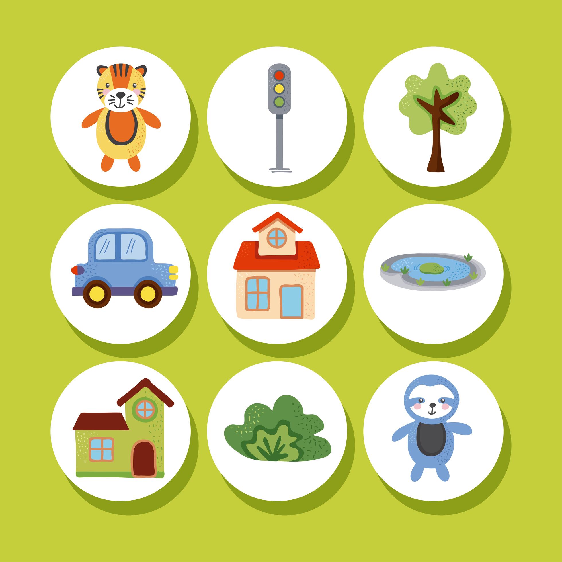 nine childish icons 3661954 Vector Art at Vecteezy