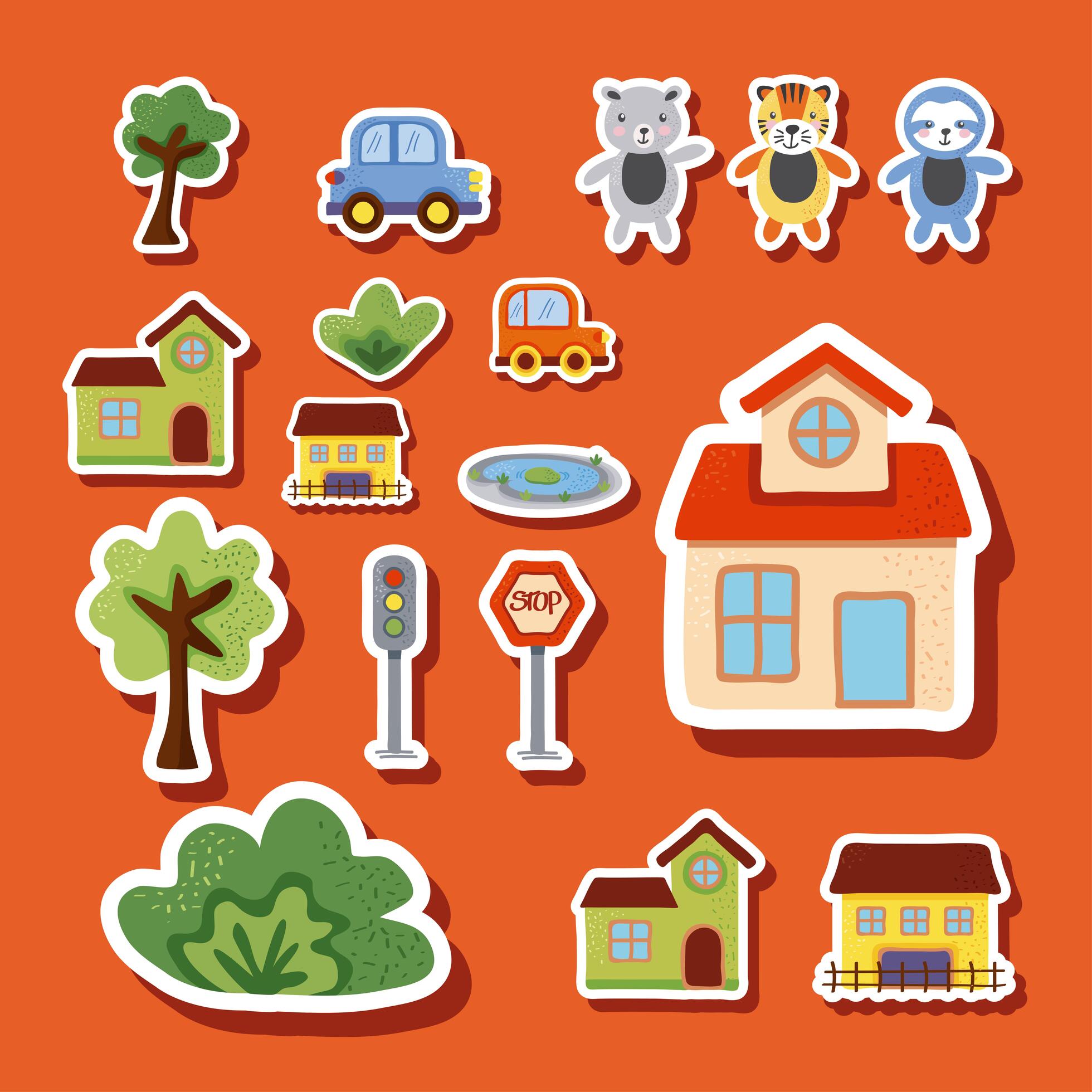 seventeen childish icons 3662260 Vector Art at Vecteezy