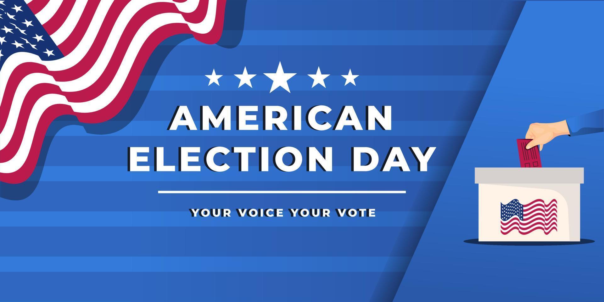 american election day banner with hand putting in the paper vote to box ...
