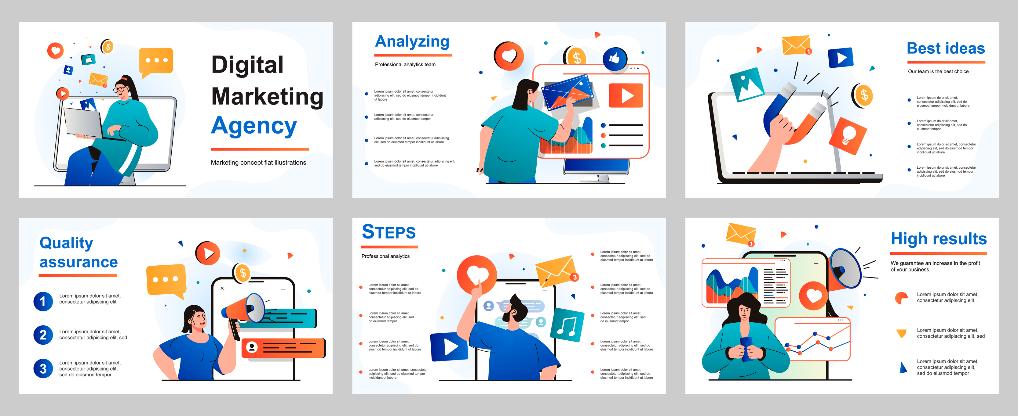 Digital marketing concept for presentation slide template. People make ... Digital marketing concept for presentation slide template. People make ...