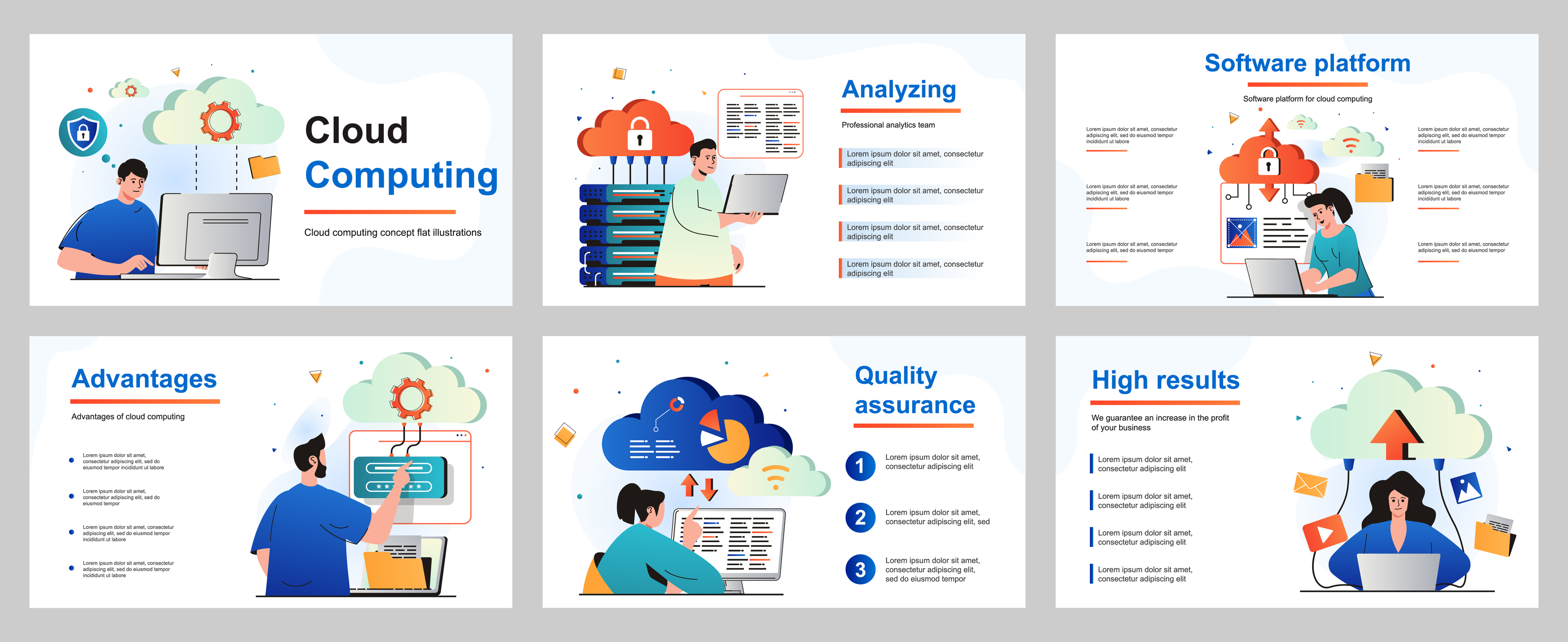 Cloud Computing Concept For Presentation Slide Template People Uploading Files Storage Data At