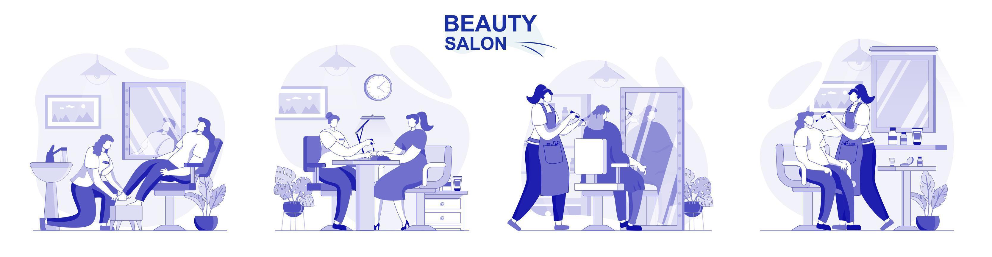 Beauty salon isolated set in flat design. People get manicure, pedicure ... Beauty salon isolated set in flat design. People get manicure, pedicure ...