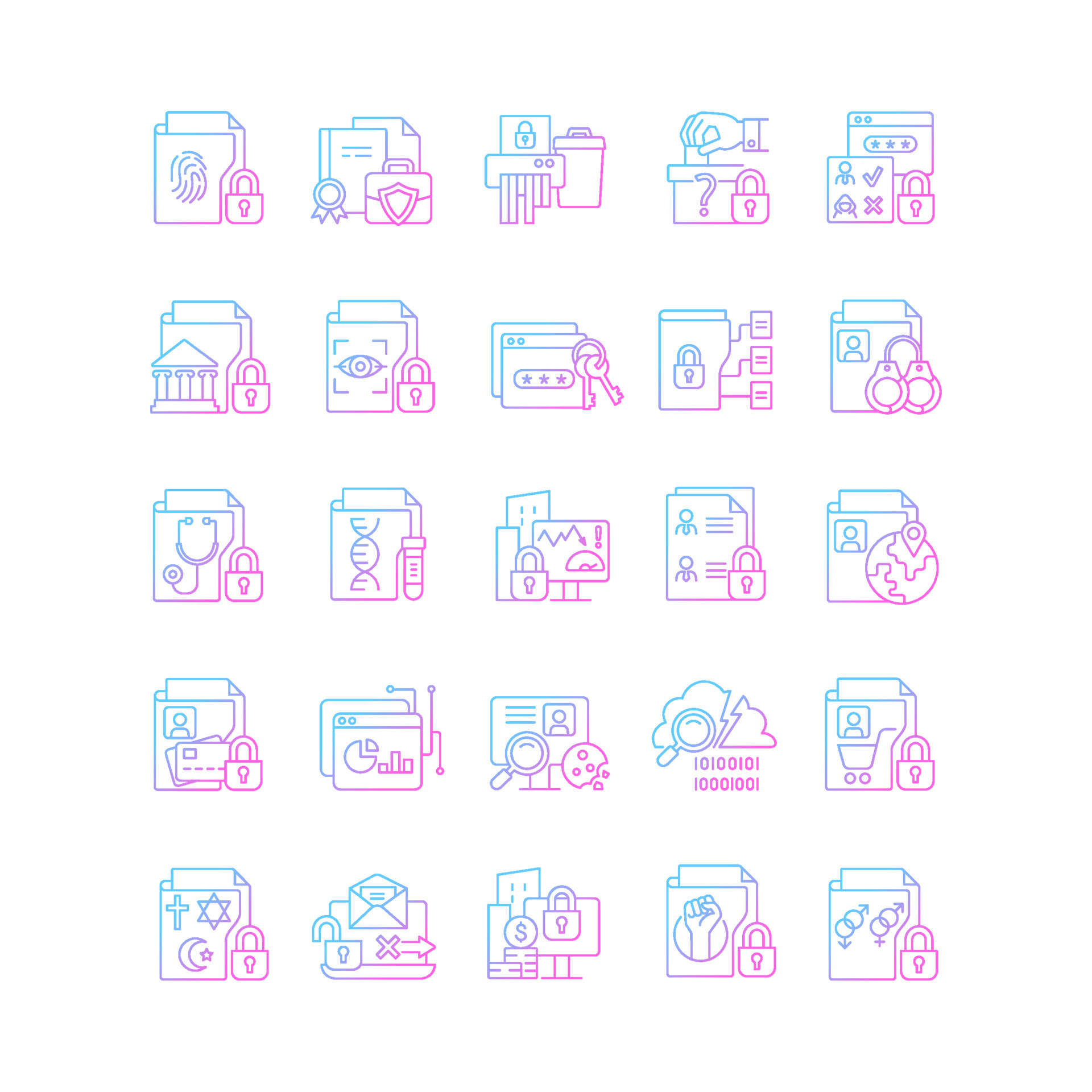 Sensitive information types gradient linear vector icons set 3685827 ...