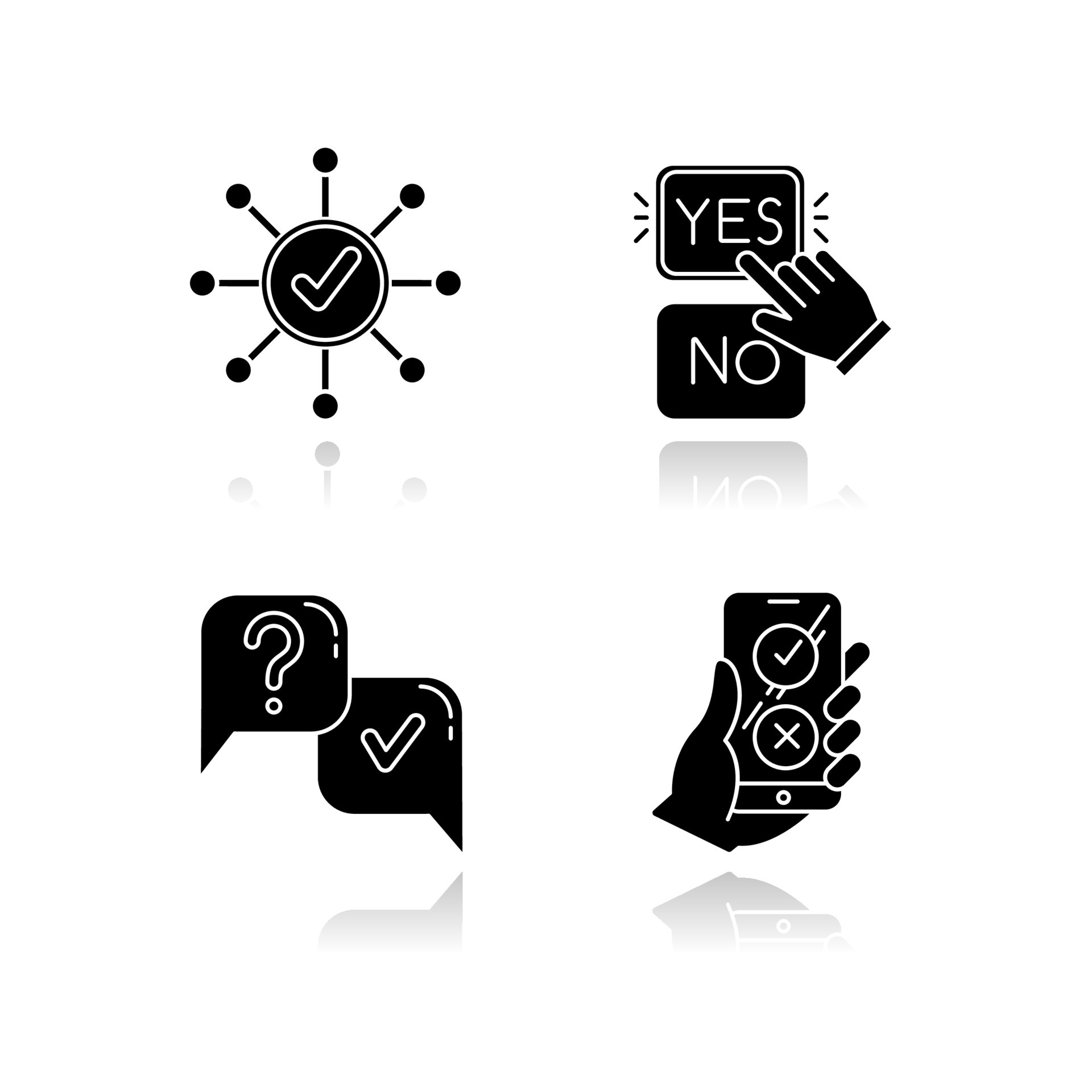 Survey Drop Shadow Black Glyph Icons Set Correct Answer Approve Option Yes And No Button