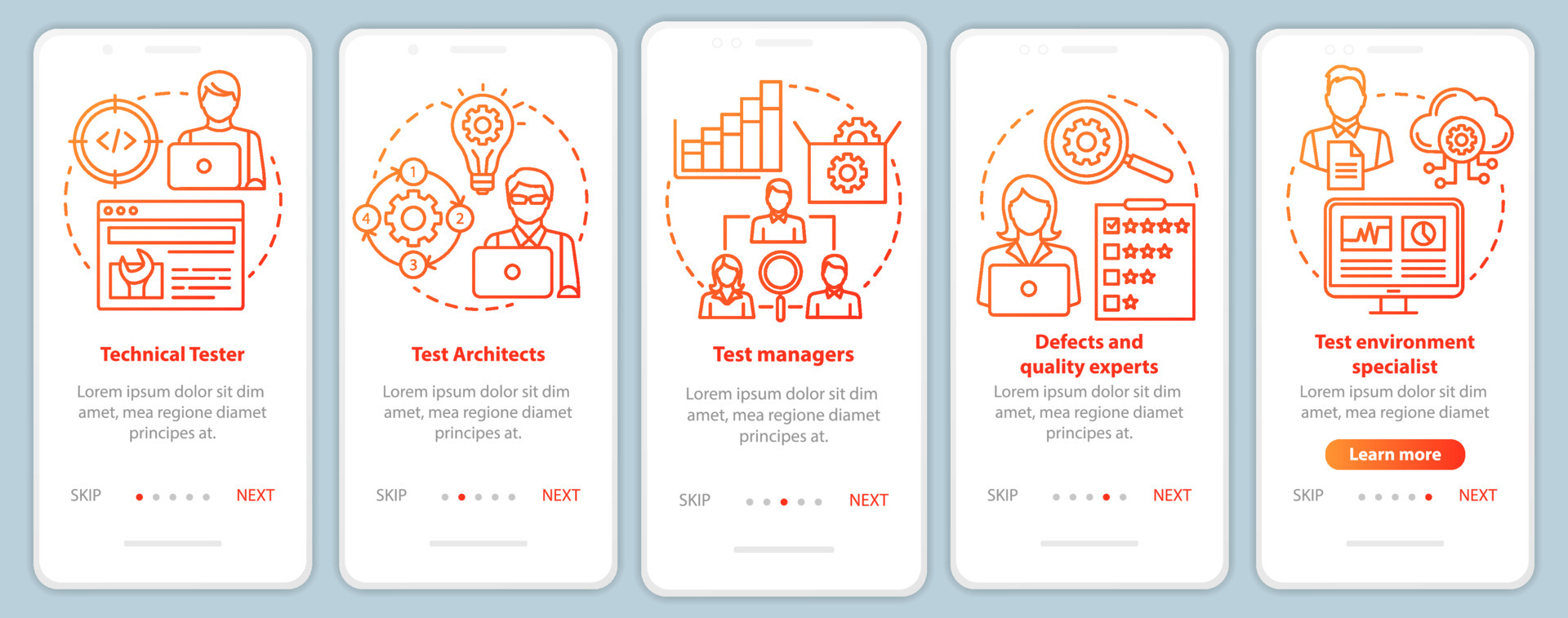 Software Testing Roles Orange Onboarding Mobile App Page Screen Vector