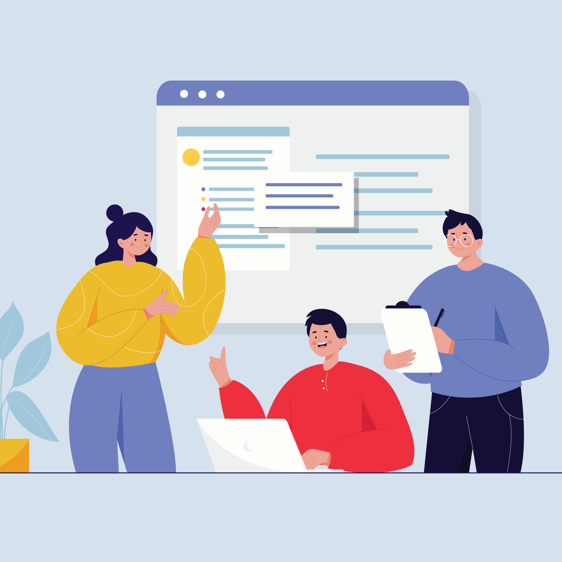 Business People Team Analytics And Monitoring On Web Report Dashboard Monitor Concept And Vector