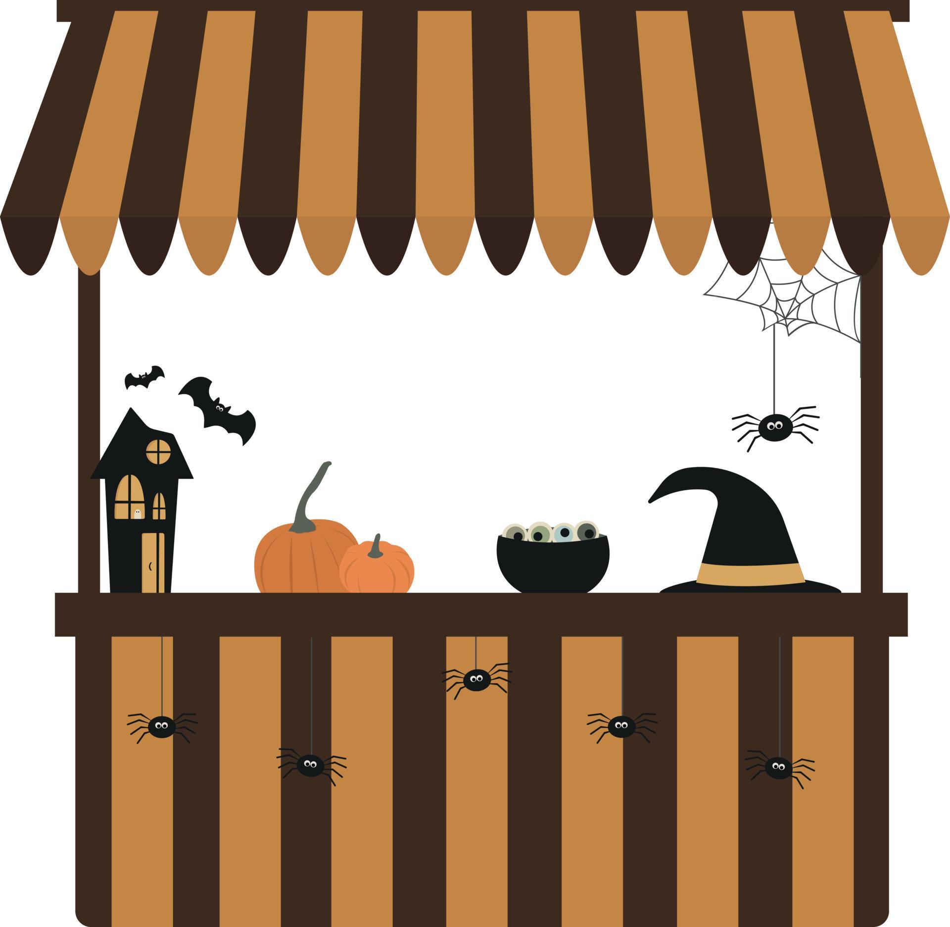 Halloween Stall Counter With Pumpkins Bats Spiders Eyes And Witch halloween-stall-counter-with-pumpkins-bats-spiders-eyes-and-witch