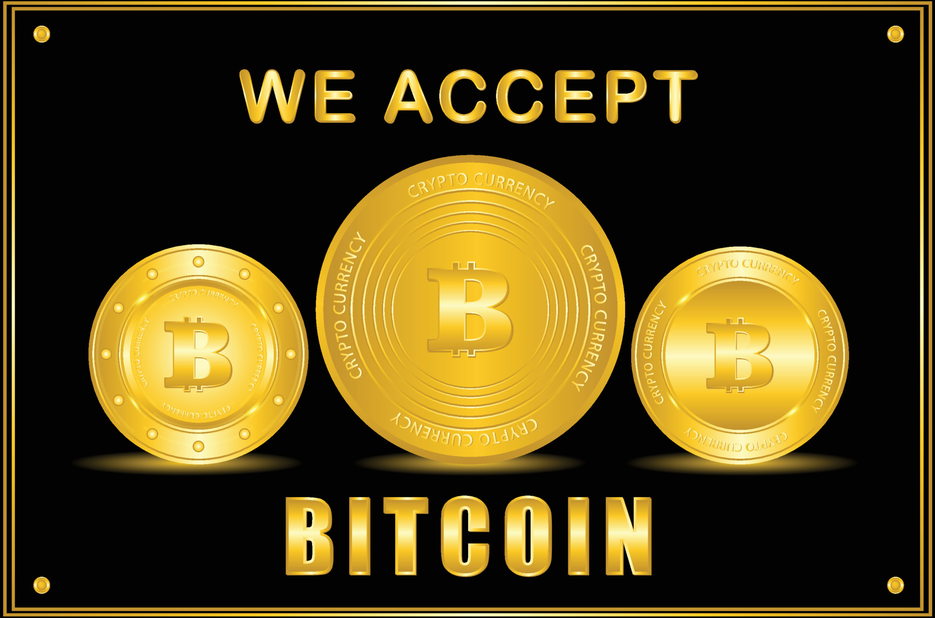 We accept bitcoin poster with golden colour, crypto currency payment ... We accept bitcoin poster with golden colour, crypto currency payment ...