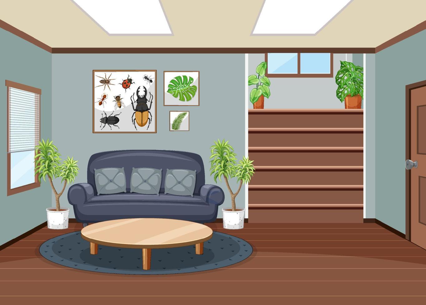 Living room interior design with furnitures 3707050 Vector Art at Vecteezy