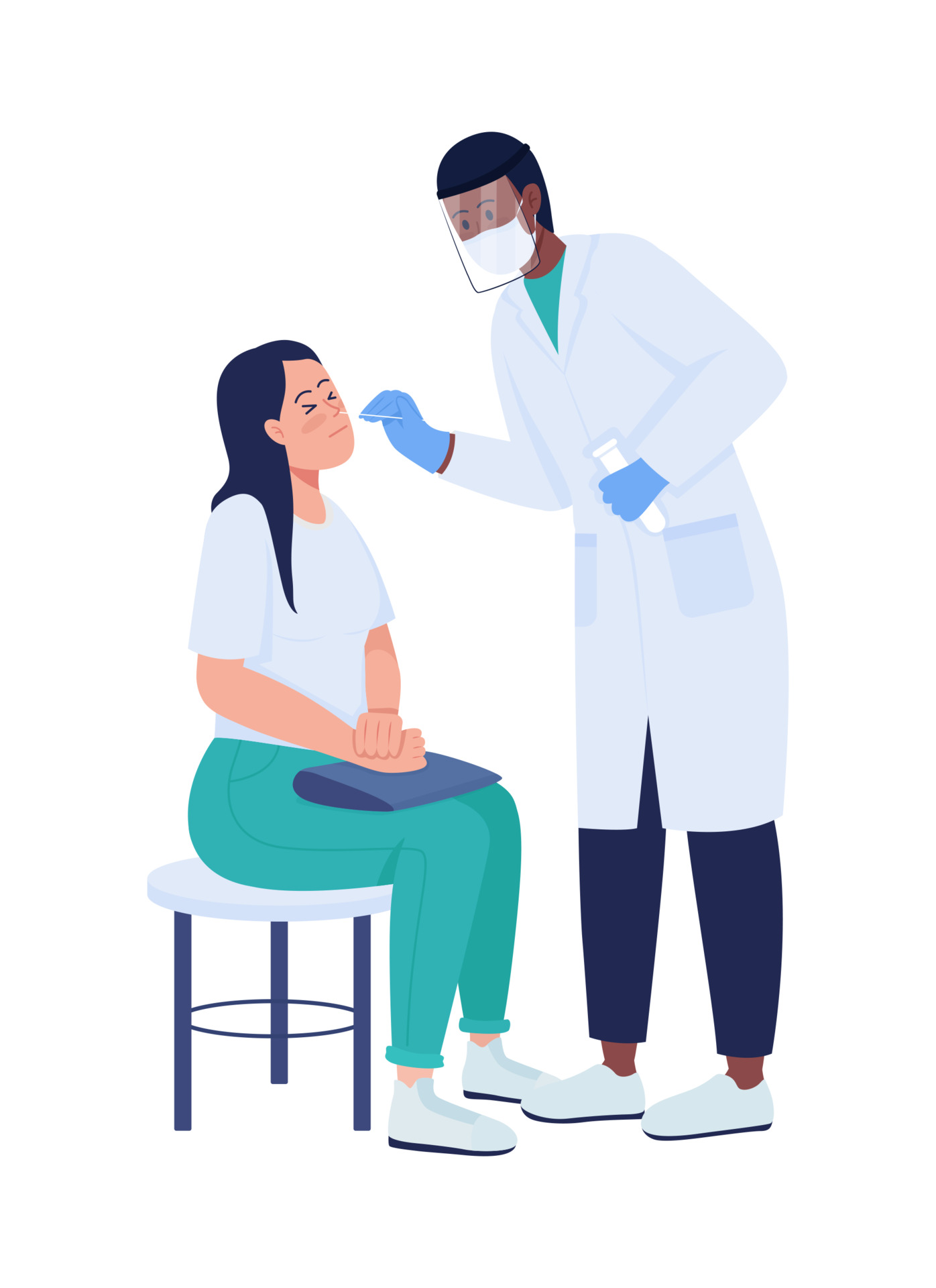 Doctor Checking Patient Semi Flat Color Vector Character Diverse