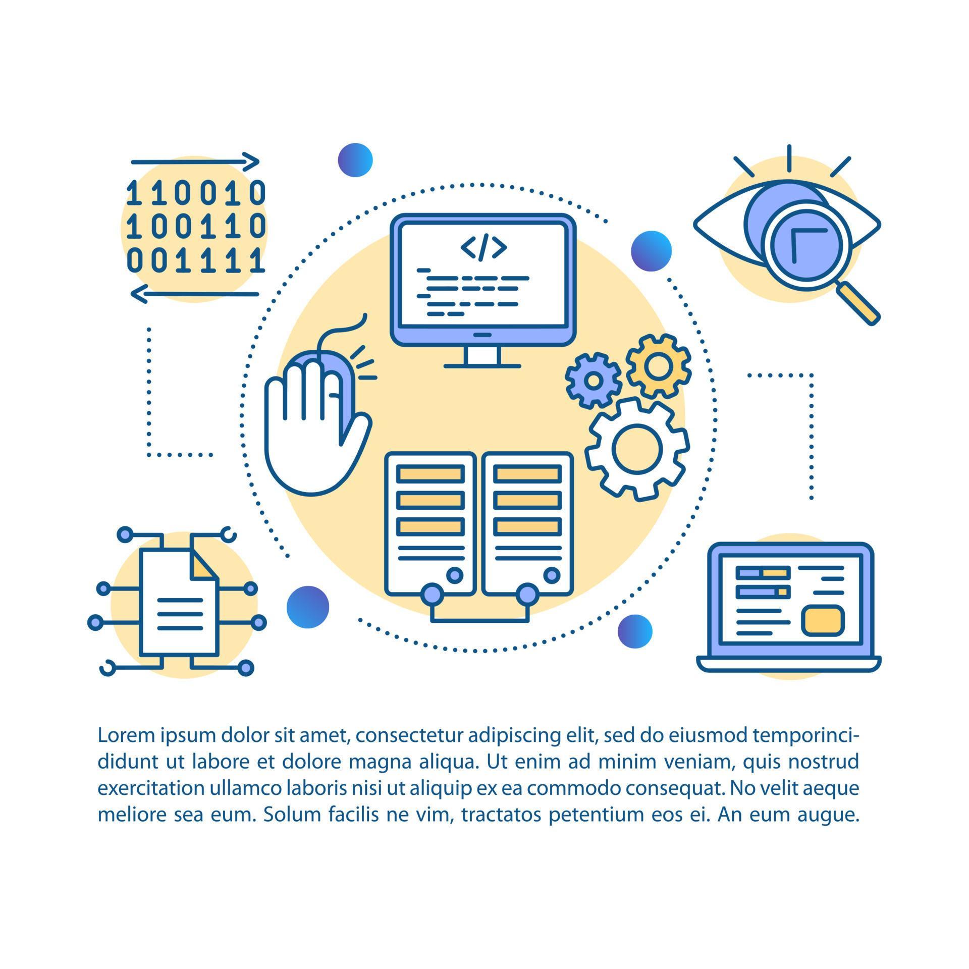Software development article page vector template. Web programming. Brochure, magazine, booklet ...