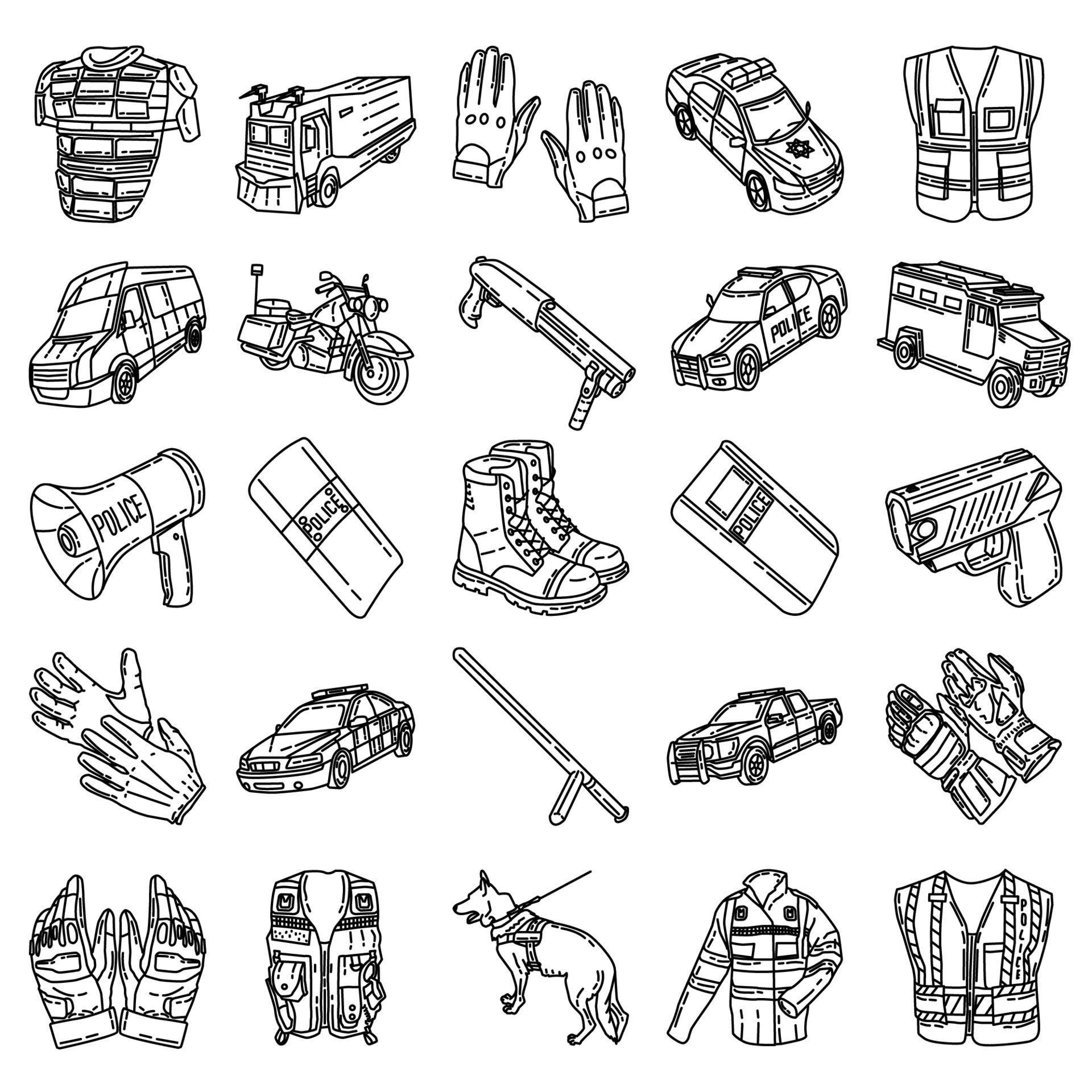 Police-2 Set Icon Vector. Doodle Hand Drawn or Outline Icon Style ... Police-2 Set Icon Vector. Doodle Hand Drawn or Outline Icon Style ...