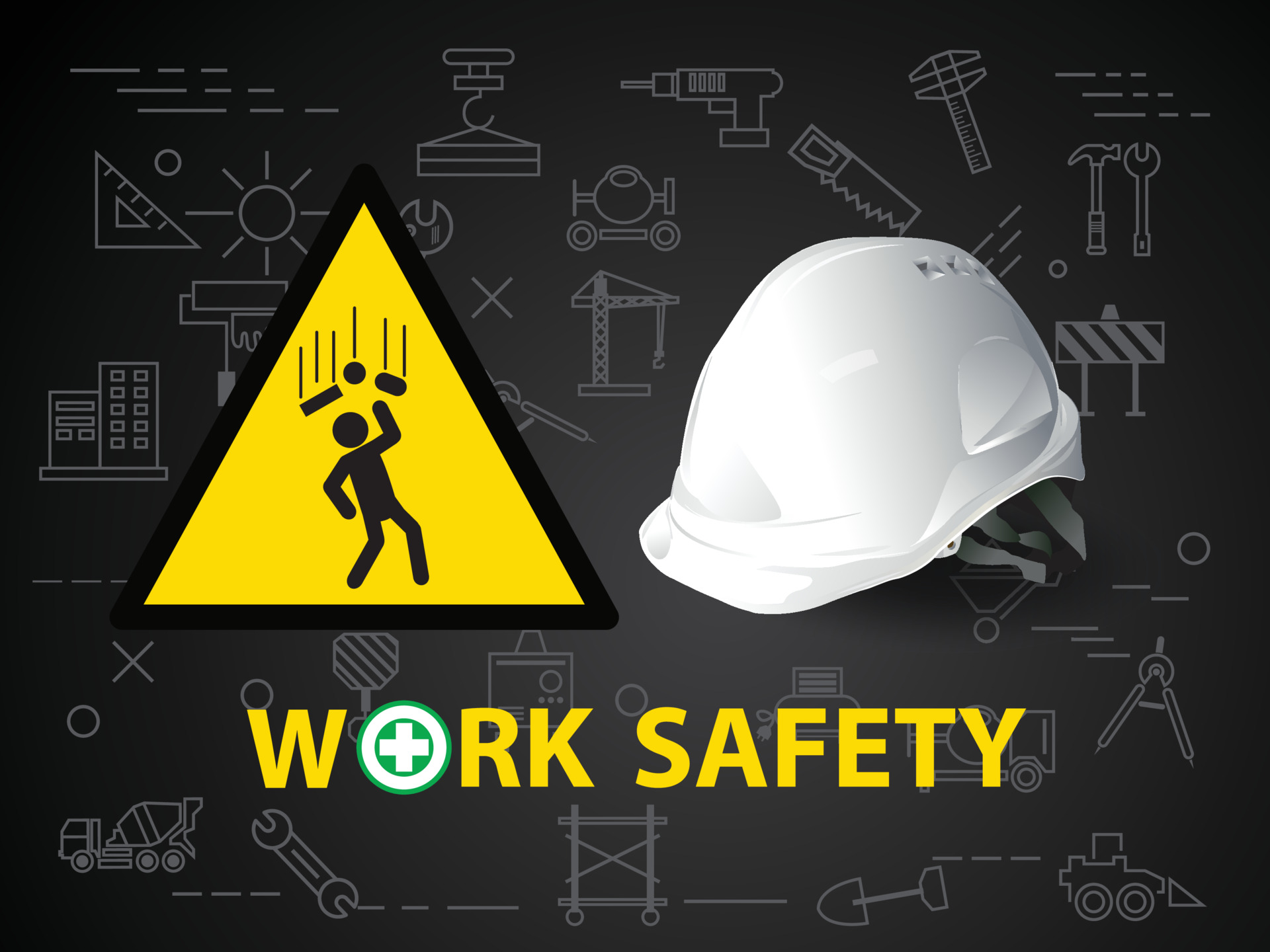 Falling Objects Warning Sign Safety First Engineer Helmet Construction Concept Vector