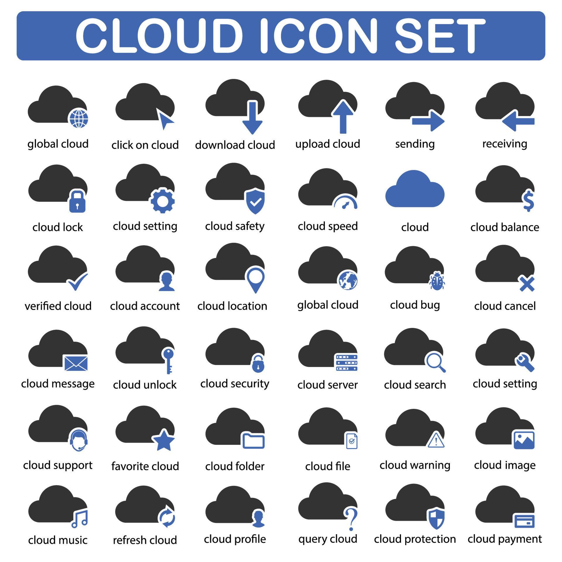 Cloud icon set concept design black series 3733287 Vector Art at Vecteezy