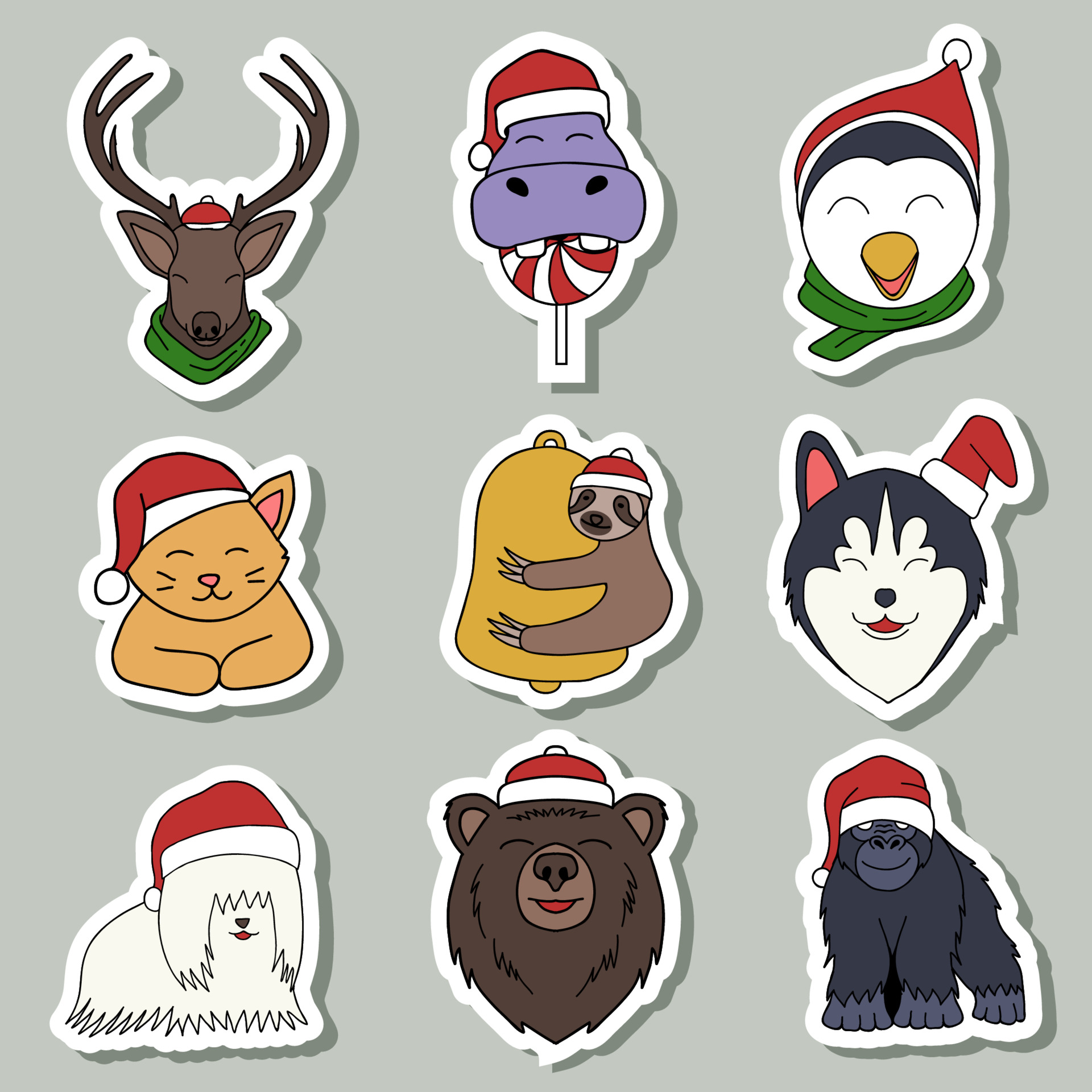 merry christmas animal sticker vector illustration 3736811 Vector Art ...