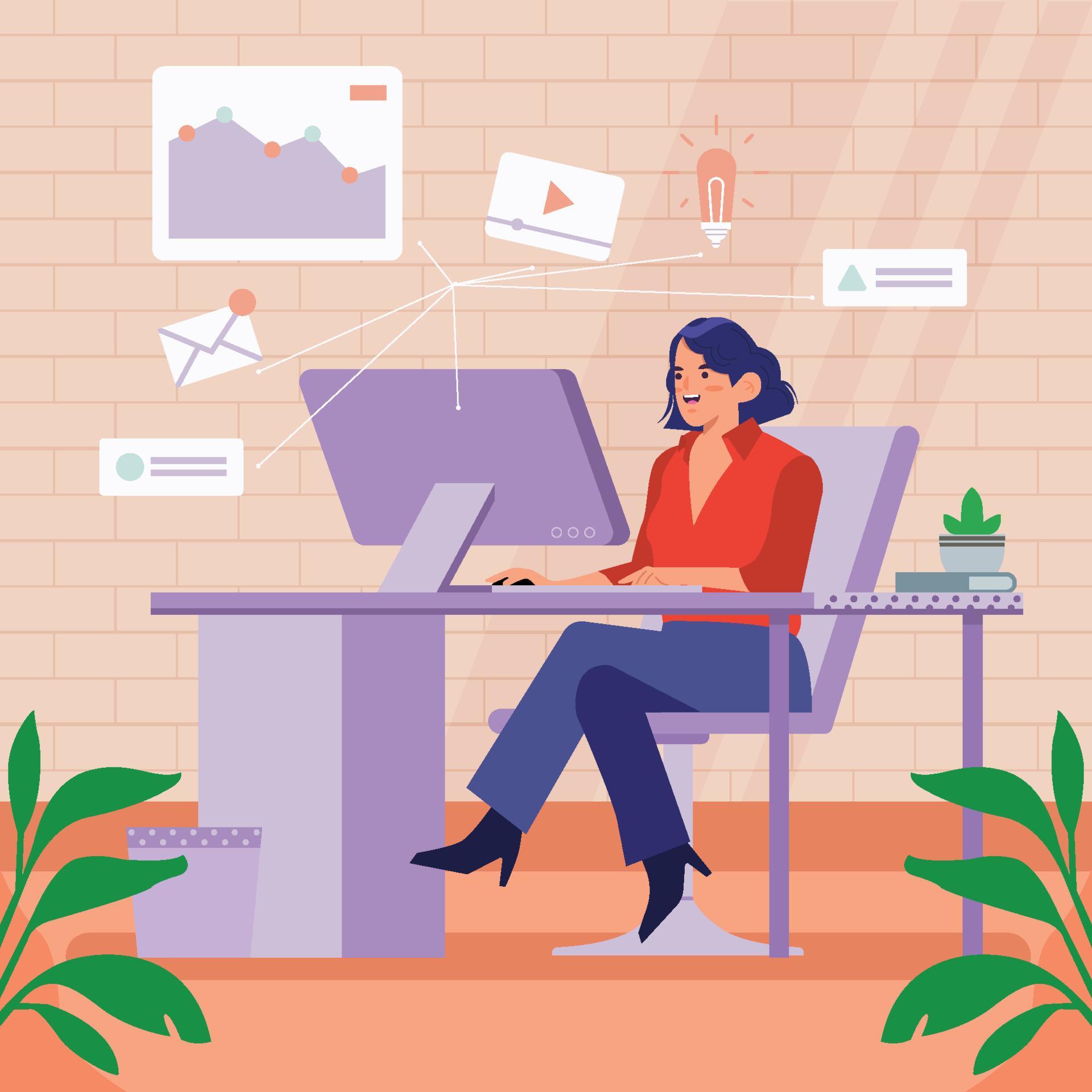 Office Worker Using Internet Computer to Work 3737725 Vector Art at ...