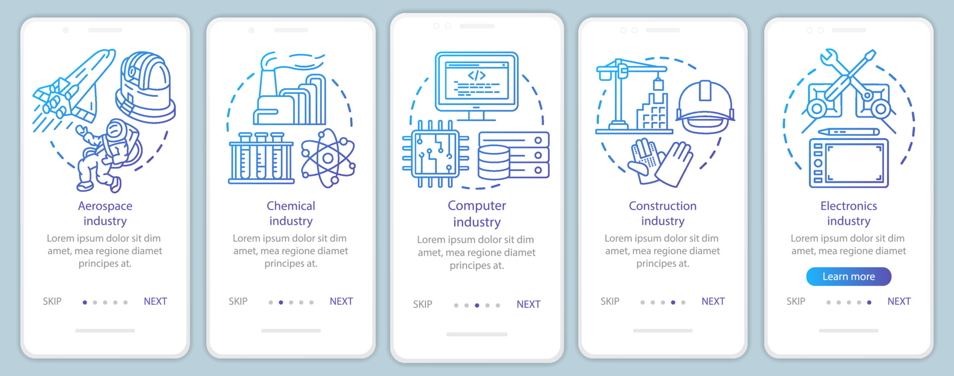 Research Industries Onboarding Mobile App Page Screen Vector Template Informational Services