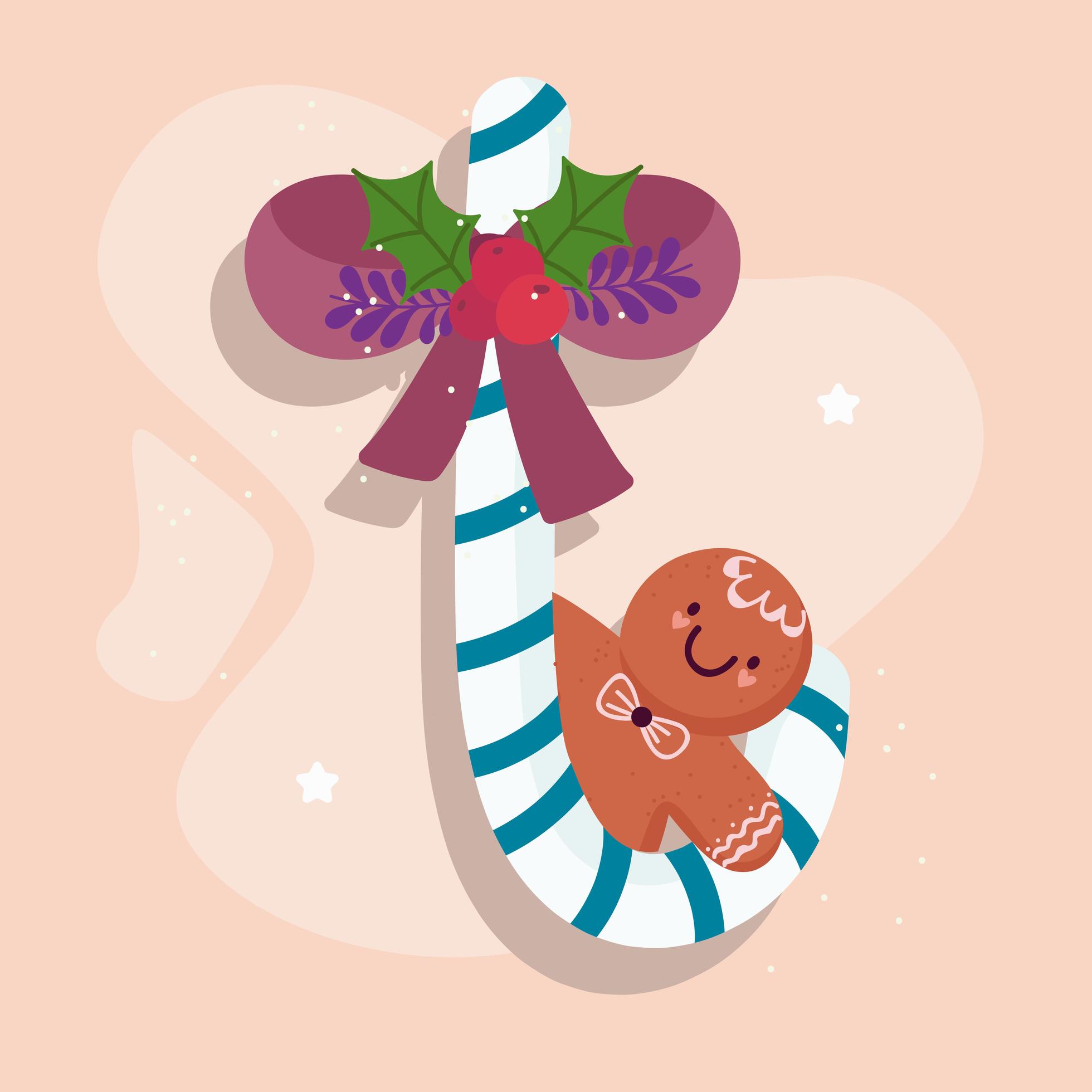 merry christmas candy cane with gingerbread man and holly berry 3746486 ...
