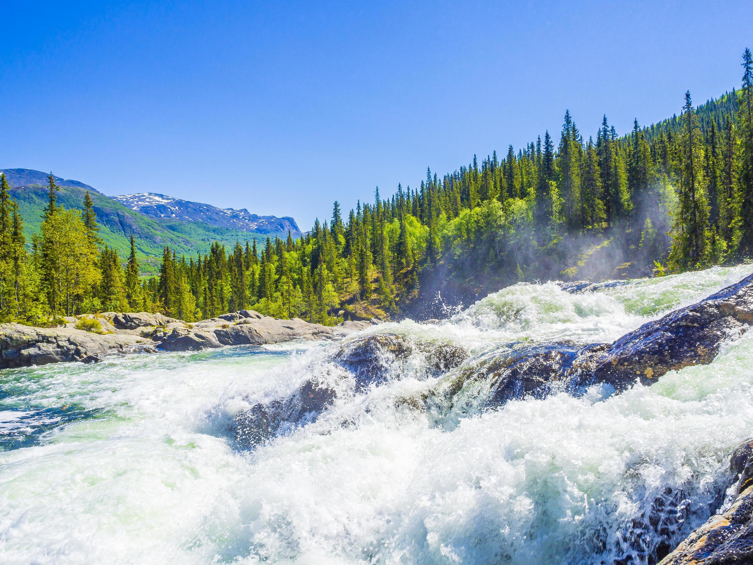 Fast flowing river water of beautiful waterfall Rjukandefossen Hemsedal ... Fast flowing river water of beautiful waterfall Rjukandefossen Hemsedal ...