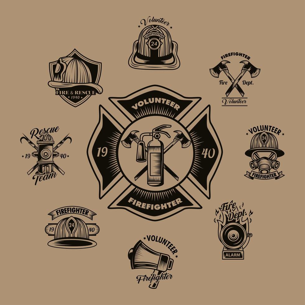firefighter volunteer badges 3751872 Vector Art at Vecteezy