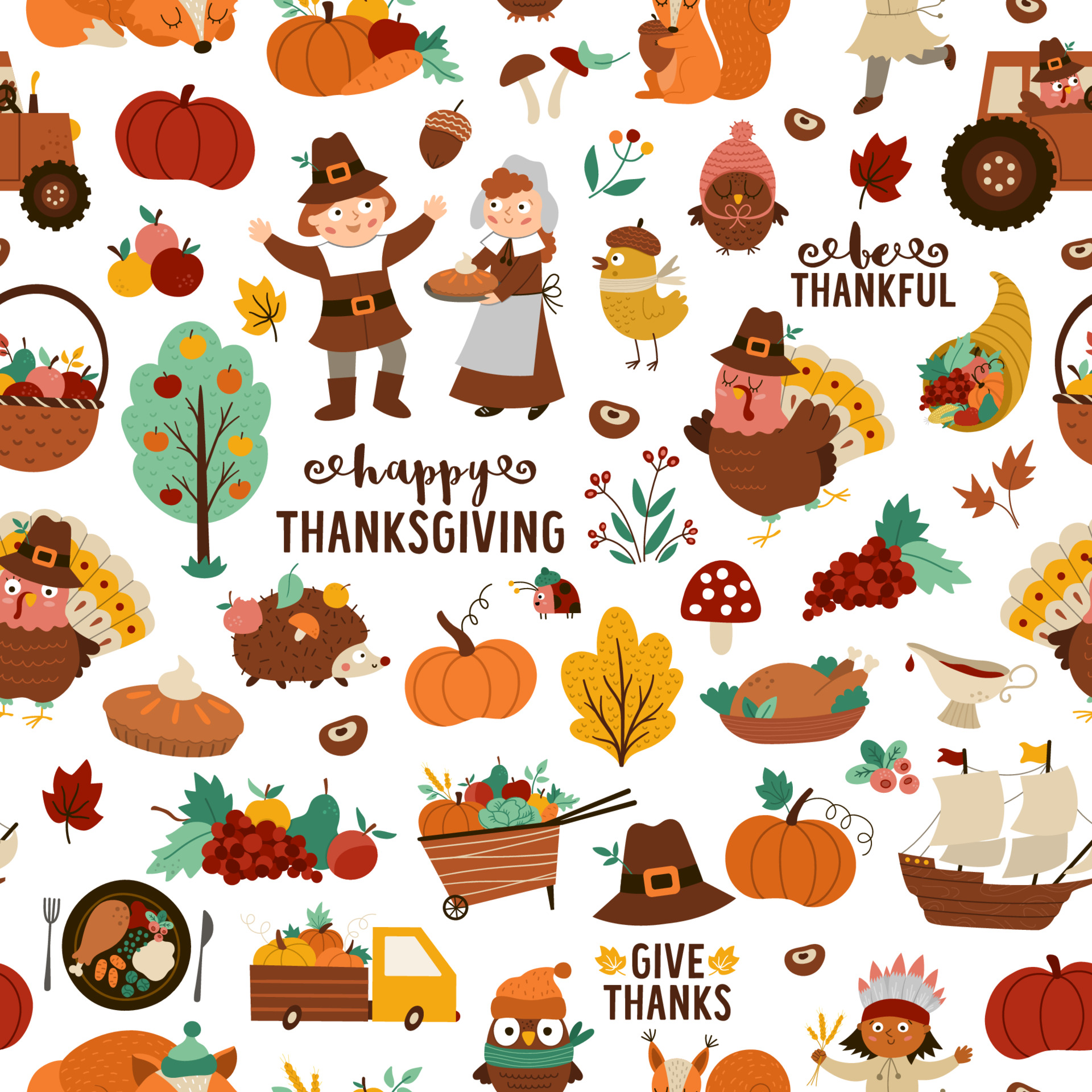 Vector Thanksgiving seamless pattern. Autumn repeat background with ...