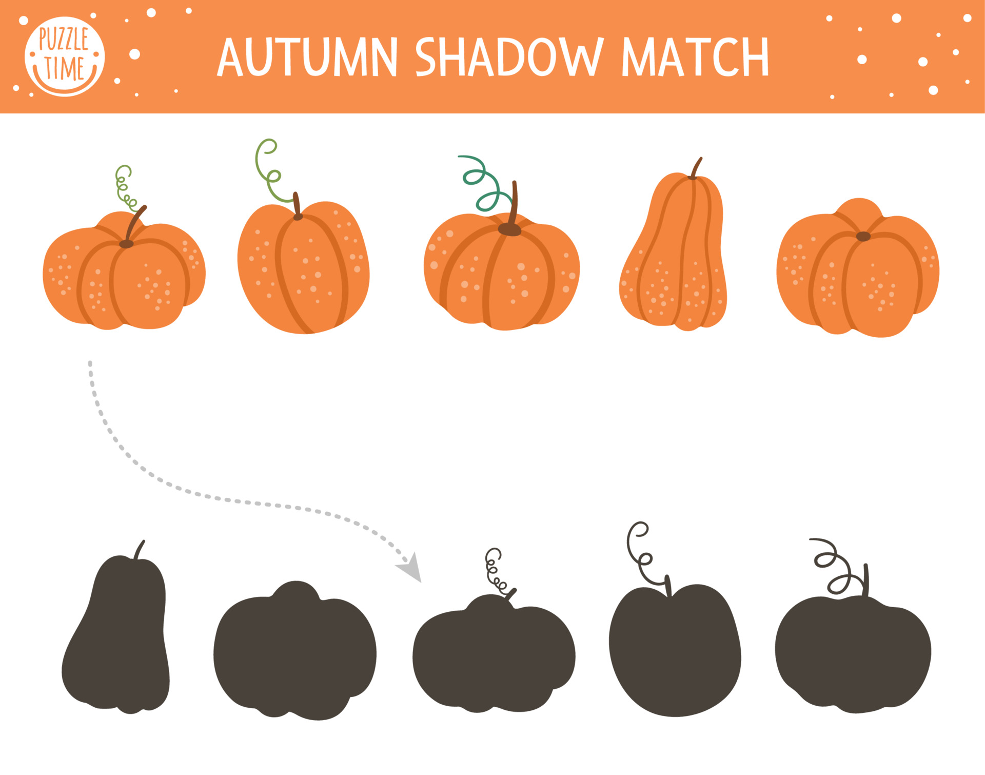 Autumn shadow matching activity for children. Fall season puzzle with ...