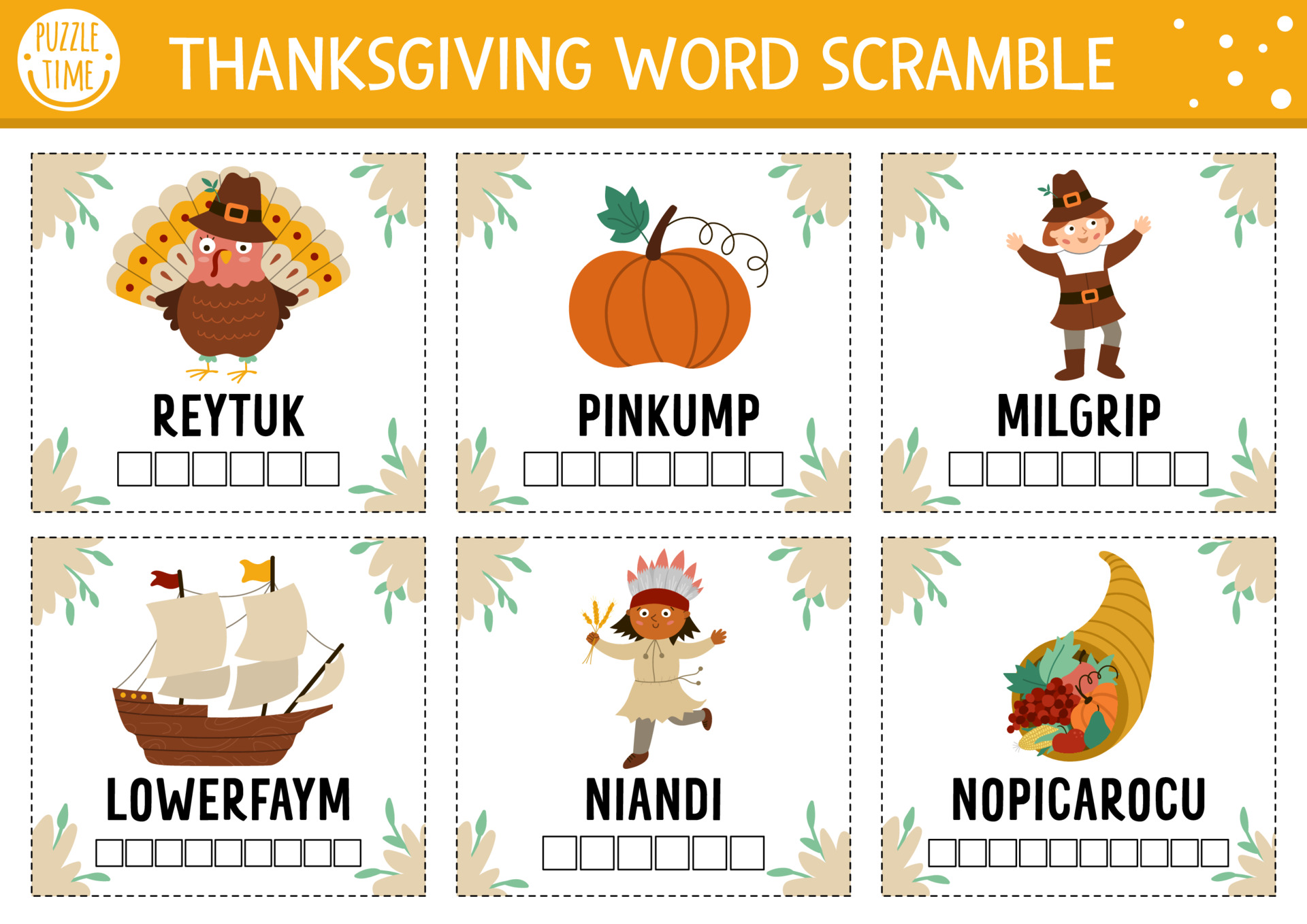 Thanksgiving Word Scramble