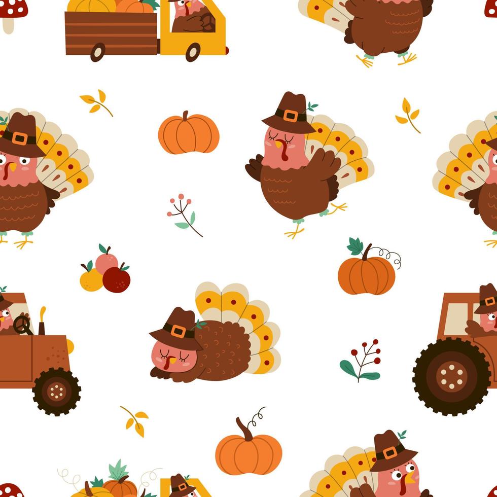 Vector Thanksgiving elements seamless pattern. Autumn repeat background ...