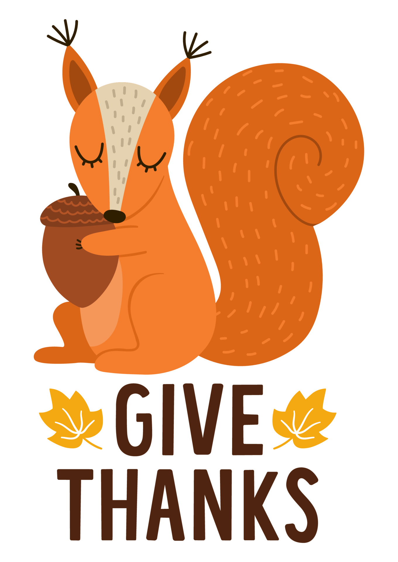 Thanksgiving Day card or banner with cute squirrel and acorn. Vector ...