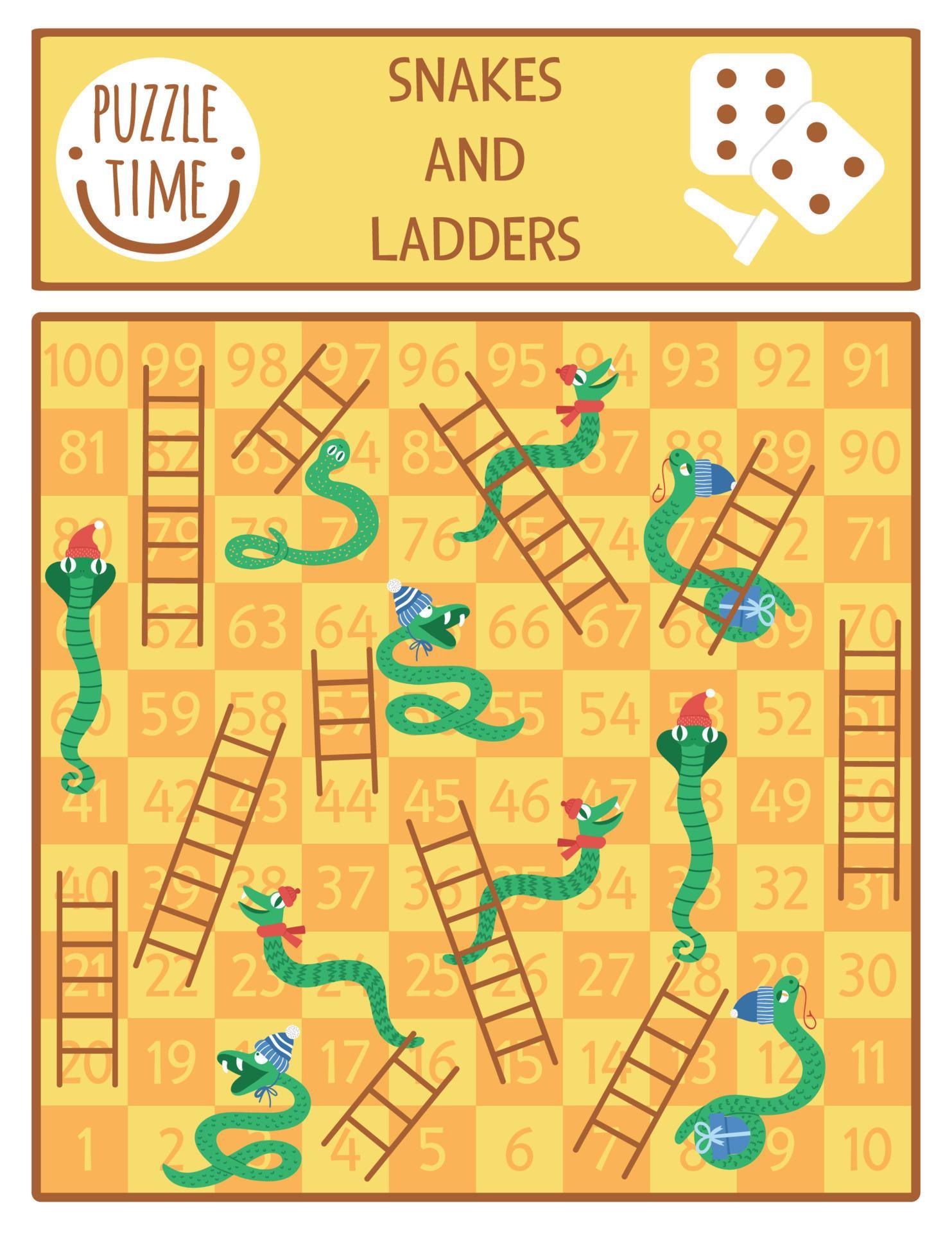 Christmas snakes and ladders board game for children with cute animals ...