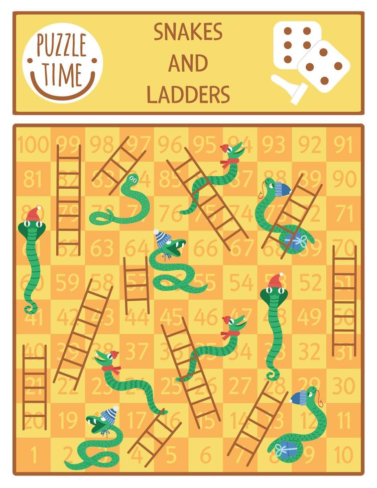 Christmas snakes and ladders board game for children with cute animals ...