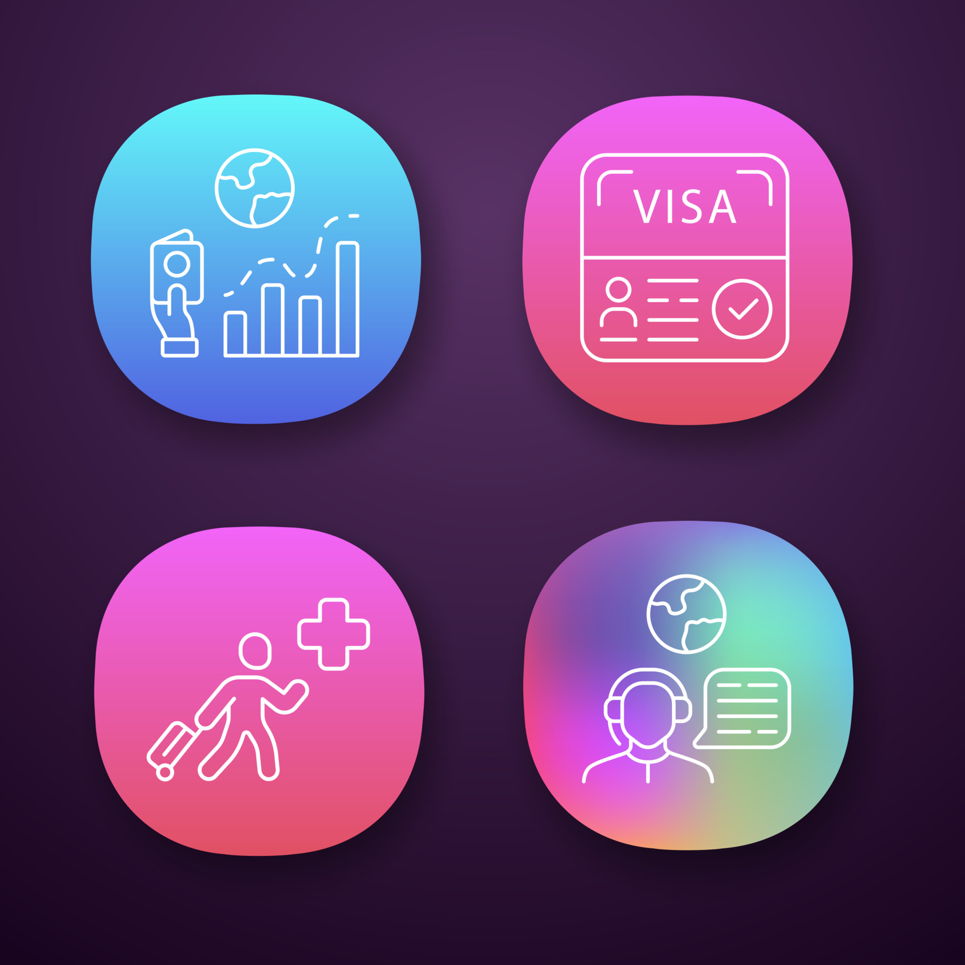 Immigration App Icons Set Migration Rate Start Up Visa Humanitarian