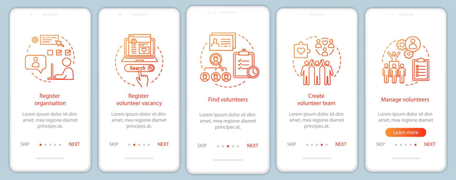 Volunteers Finding Onboarding Mobile App Page Screen With Linear