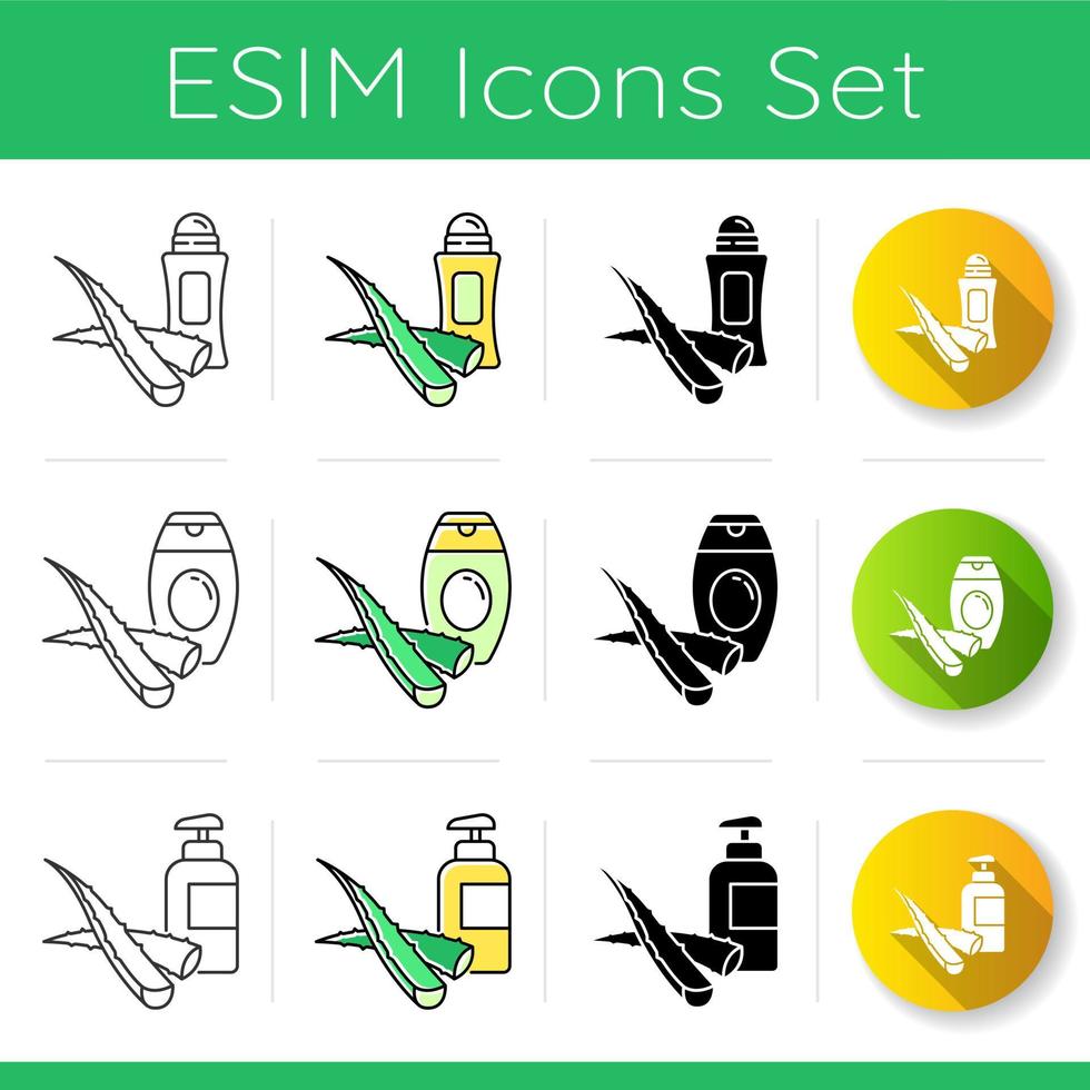 Conjunto de iconos de aloe vera. desodorante orgánico. antitranspirante ...