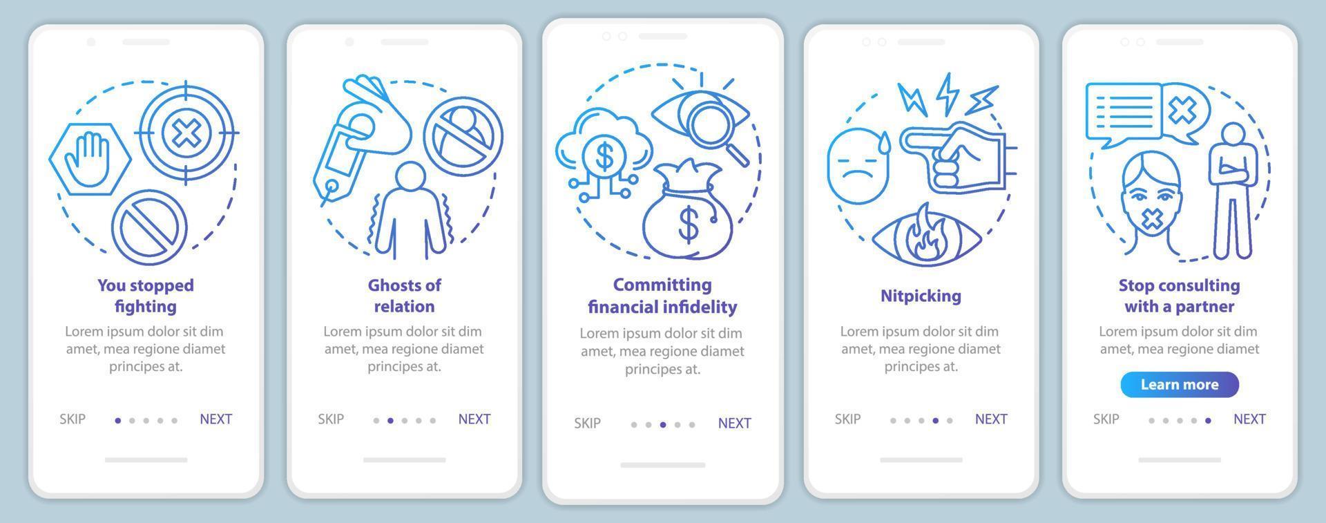 Relationship In Trouble Onboarding Mobile App Page Screen With Linear