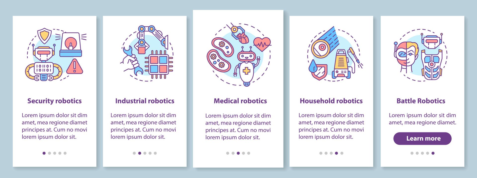 Types Robotics Onboarding Mobile App Page Screen With Linear Concepts Guard Industrial