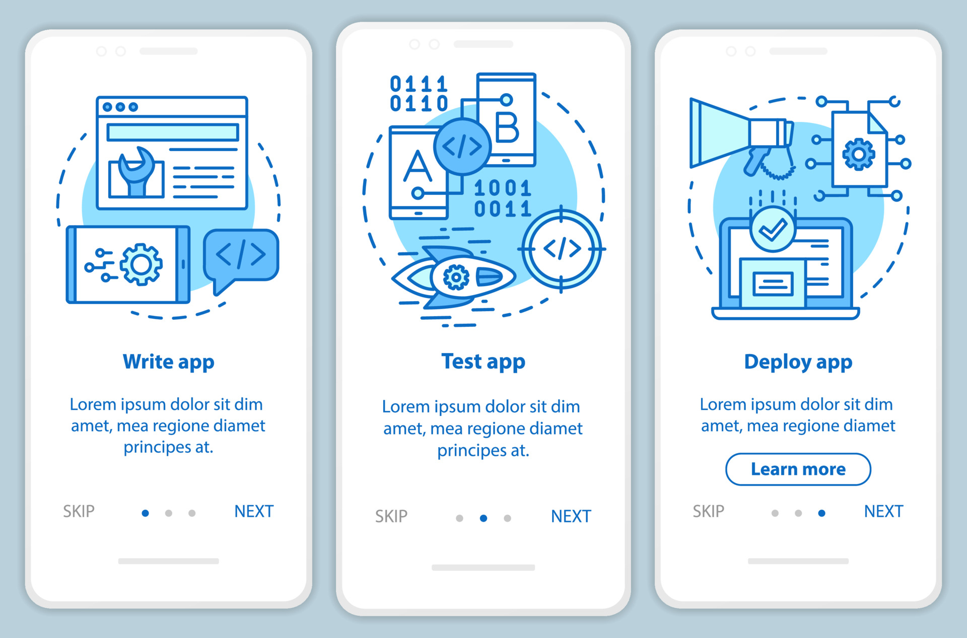 Application development onboarding mobile app page screen vector ...