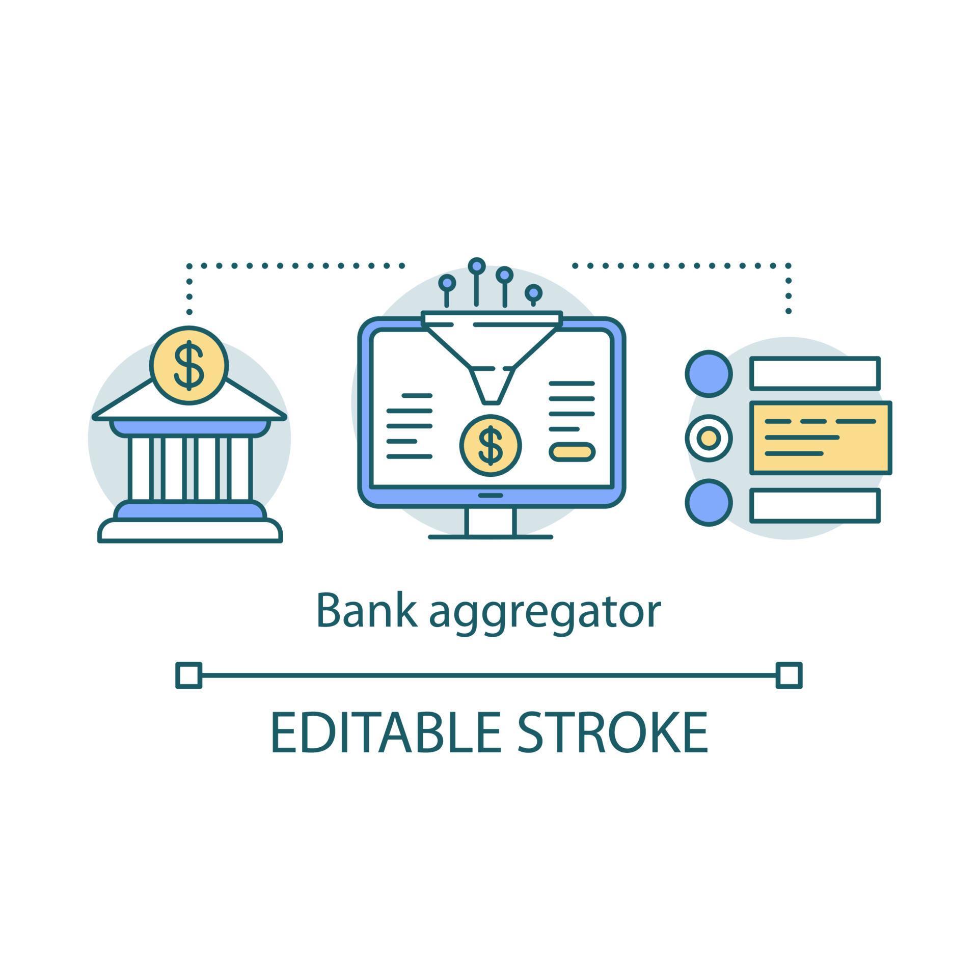 Bank aggregator service concept icon. Data compiling, account ...